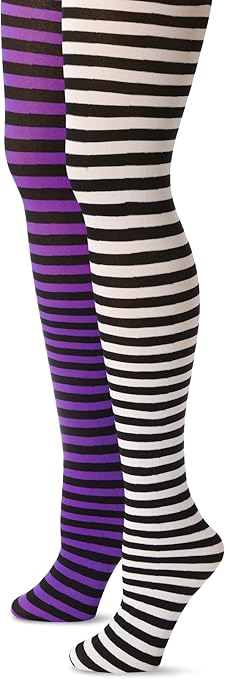 Amazon.com: MUSIC LEGS Women's Plus-Size 2 Pack Opaque Striped Tights ...