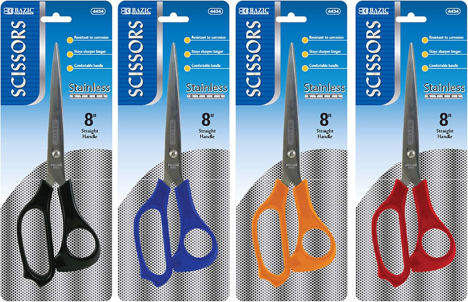 Amazon.com : BAZIC 8" Stainless Steel Scissors, 4-Pack : Office Products