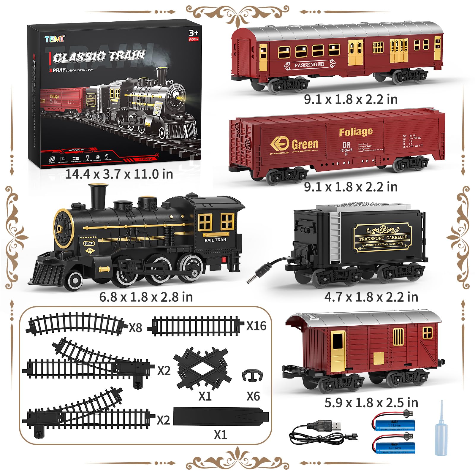 Mua TEMI Train Set for Kids 3-12 Years, Electric Classical Steam Engine ...