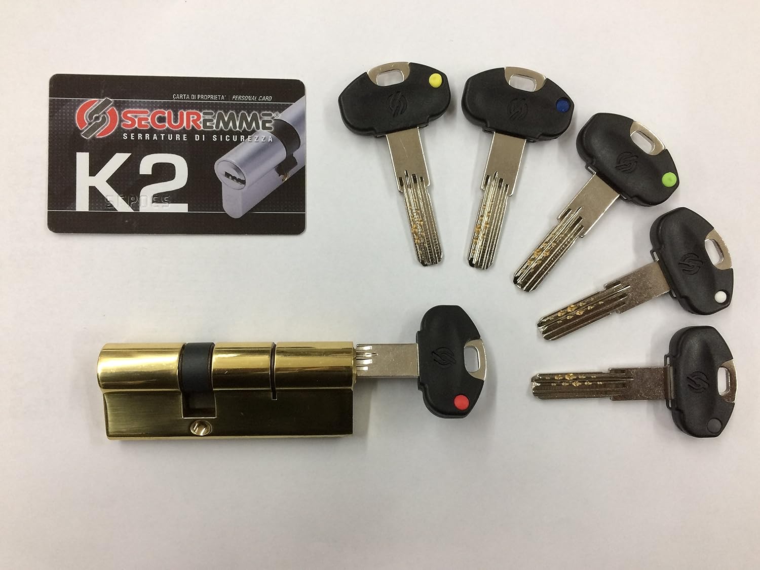 Cilindro Securemme K2 3200 OTTONE LUCIDO mm. 30-30 A+B a profilo ...