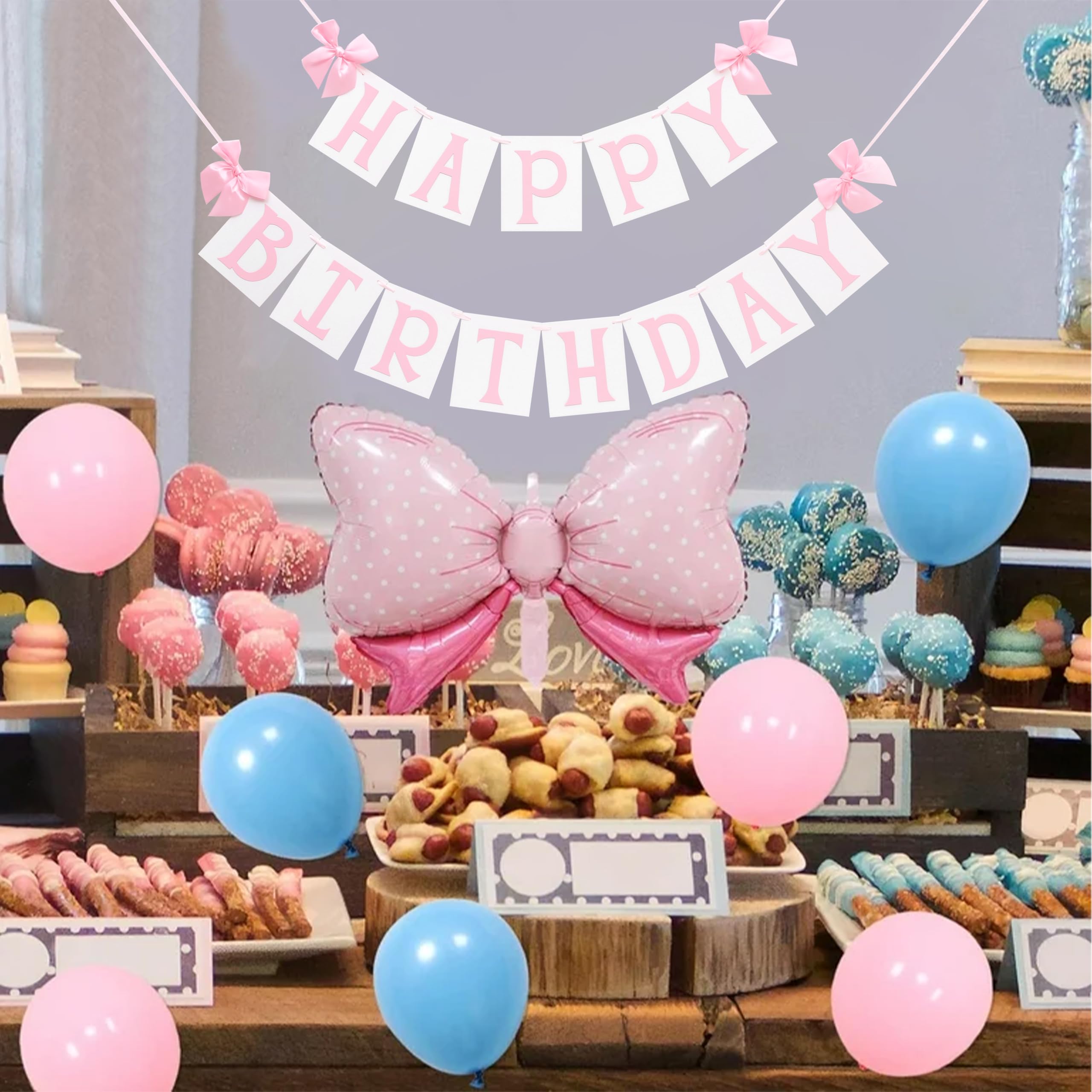 Pink Bow Happy Birthday Banner - Girls Birthday Party Decorations,Bow ...