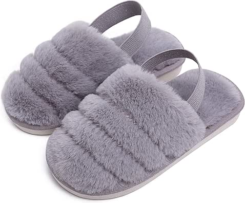 Kids Fluffy Fuzzy Slippers Open Toe House Home Slippers for Boys and ...