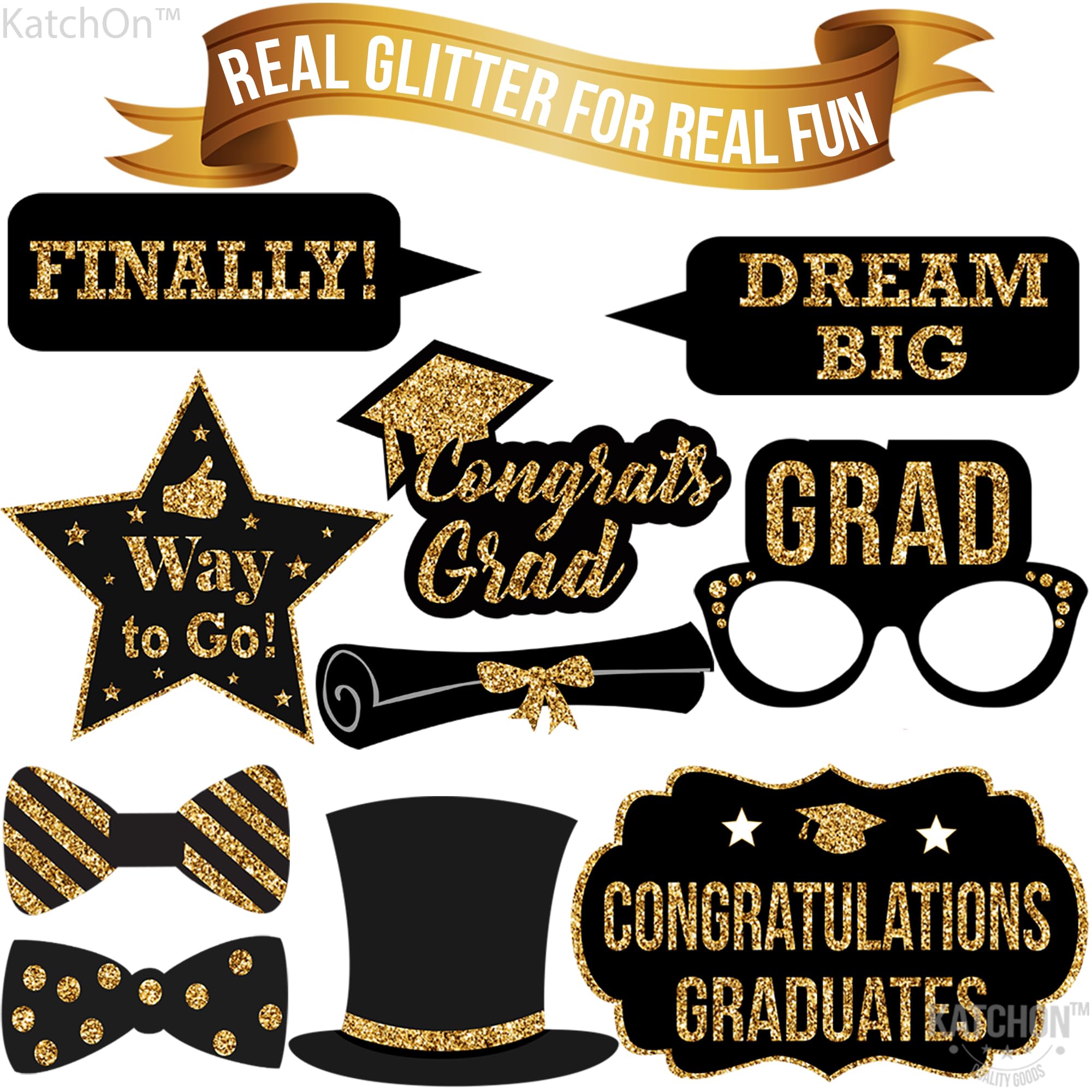 KatchOn, Glitter Graduation Photo Booth Props 2024 - Pack Of 21 | Black ...