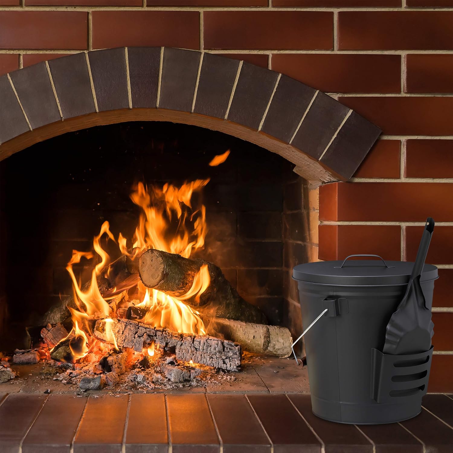 Relaxdays Ash Bucket with Lid and Shovel, Steel, Charcoal Bin with ...