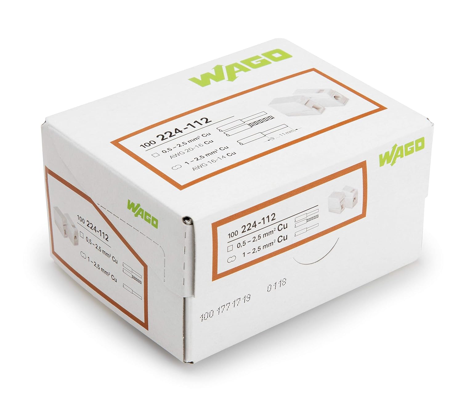 Wago 224-112 2-Conductor Lighting Terminals 2.5 mm², 100 pieces – BigaMart