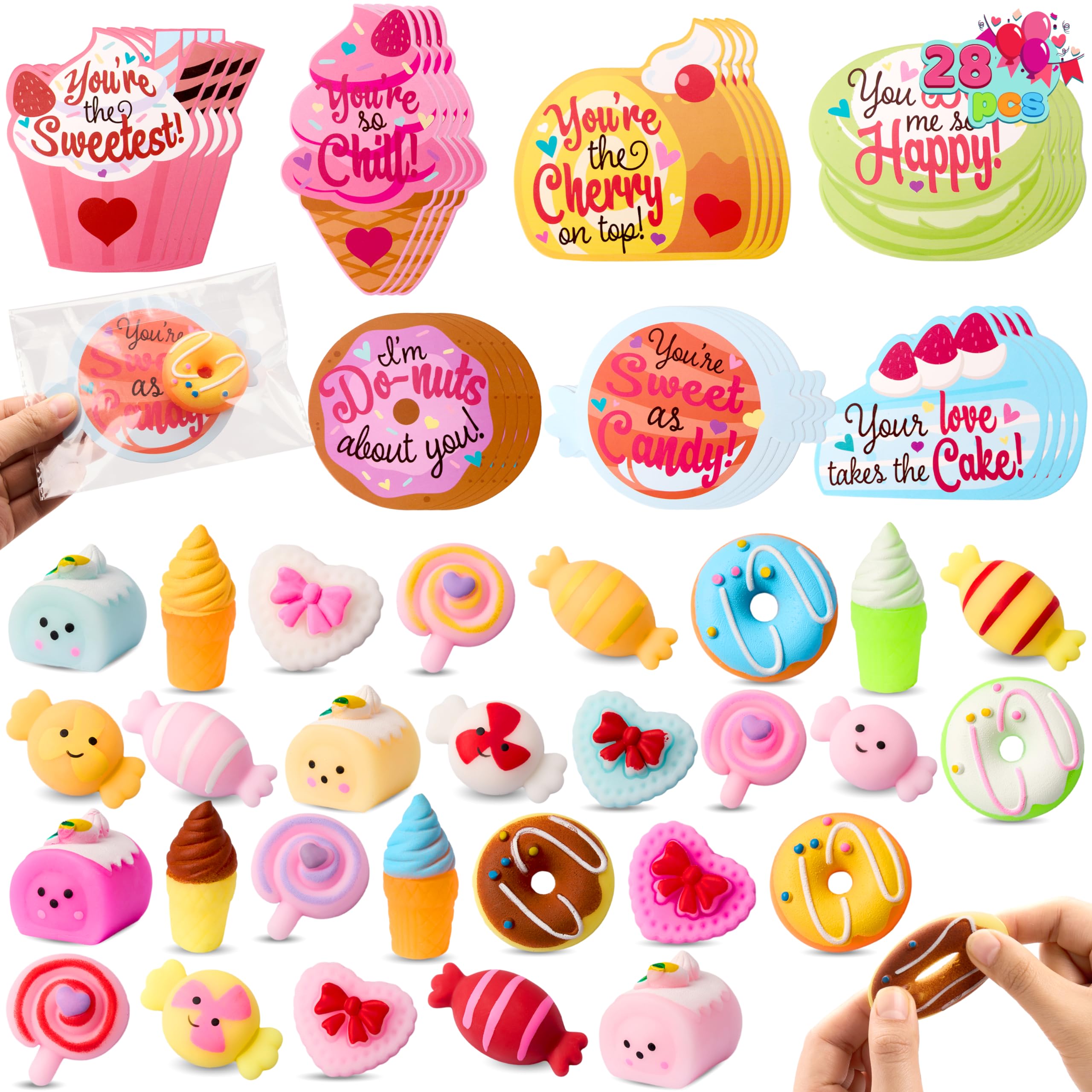 JOYIN 28 Packs Gift Cards with Candy Mochi Squishy Toys, Stress Relief ...