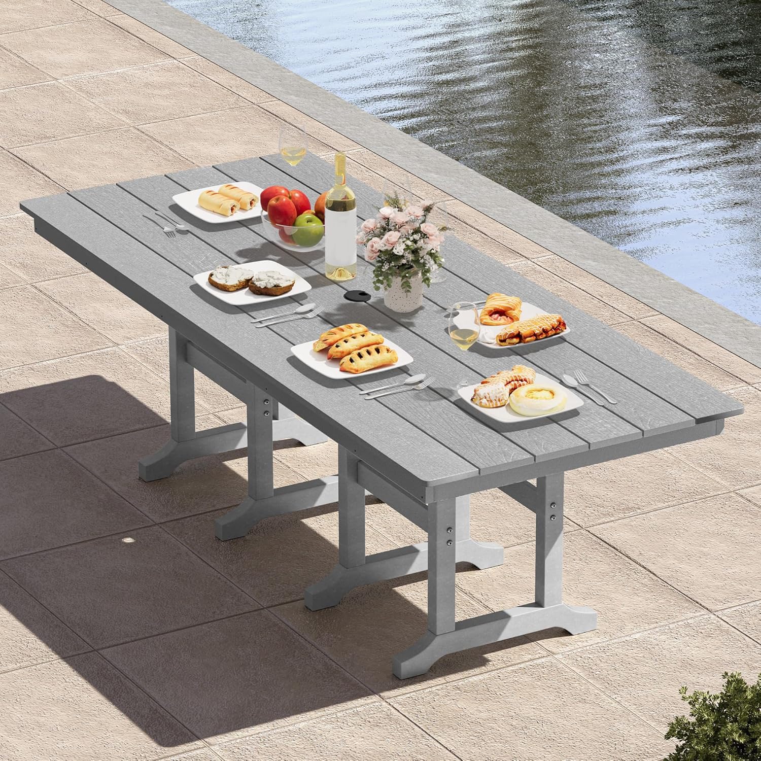 YITAHOME HDPE Patio Dining Table for 6, 71" Outdoor Dining Table w/Max ...