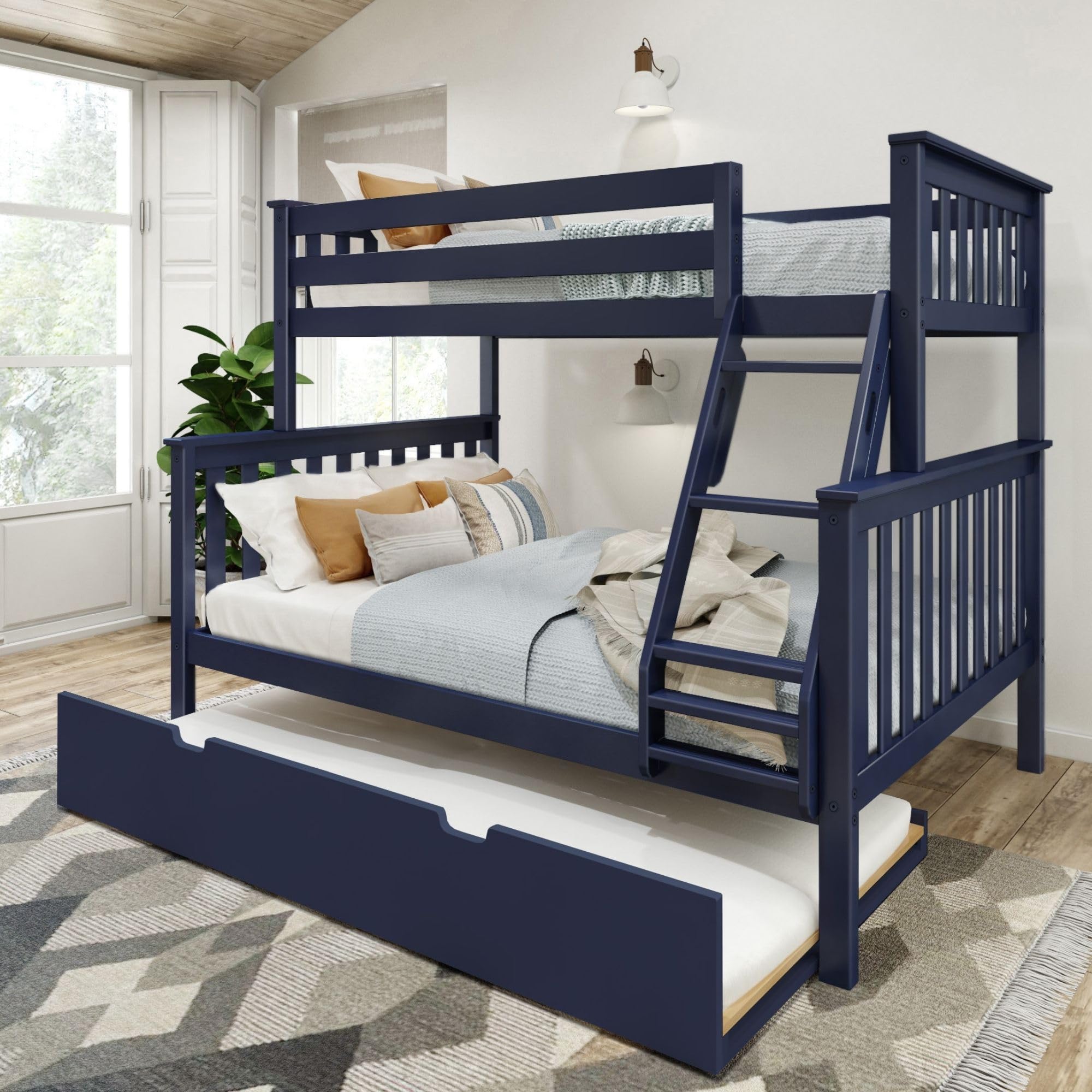 Max & Lily Bunk Bed, Twin-Over-Full Wood Bed Frame For Kids With Trundle, Blue for sale | Katy ...