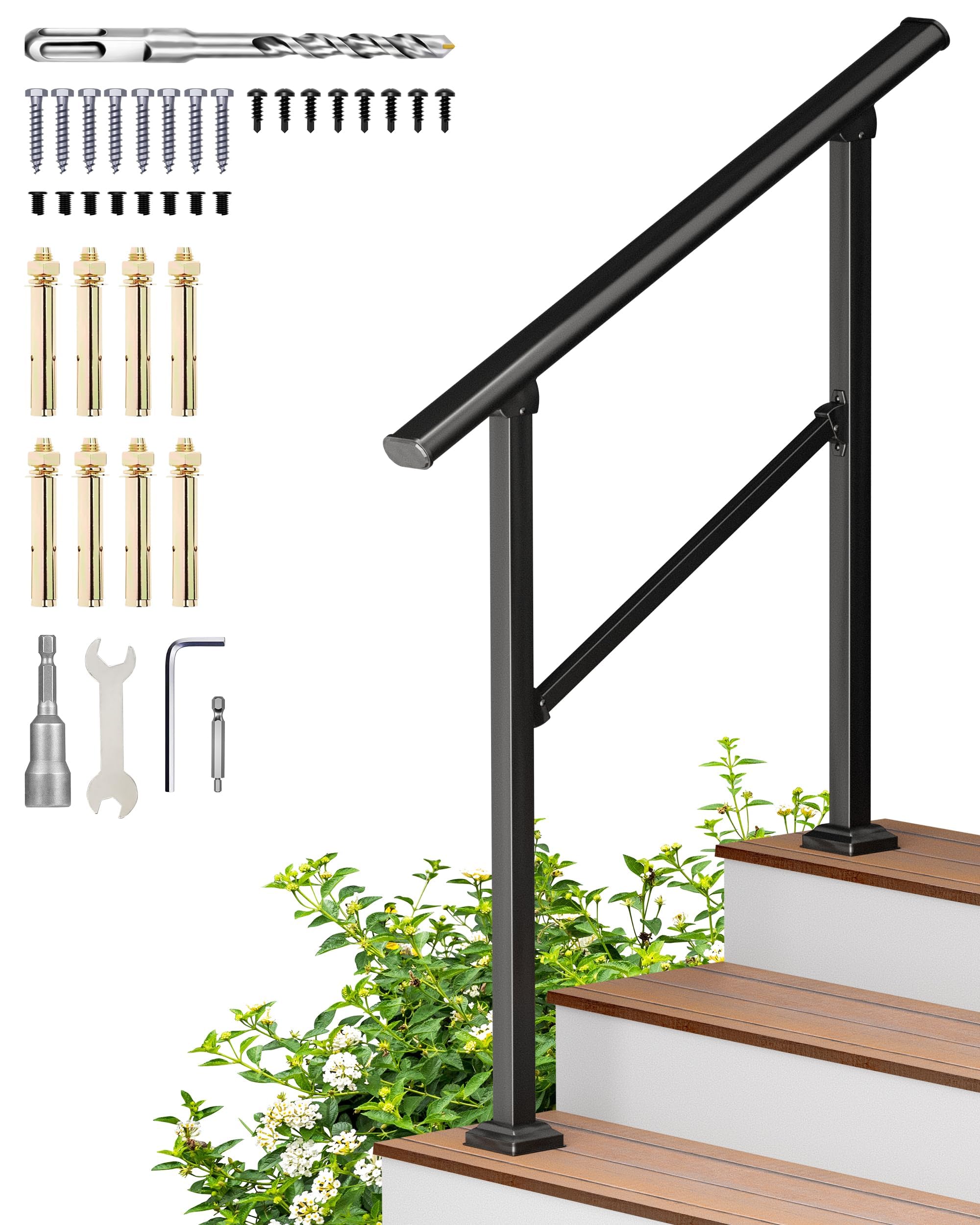 Hand Rails for Outdoor Steps, 3 Step Handrail Fit 2 or 3 Steps Deck ...