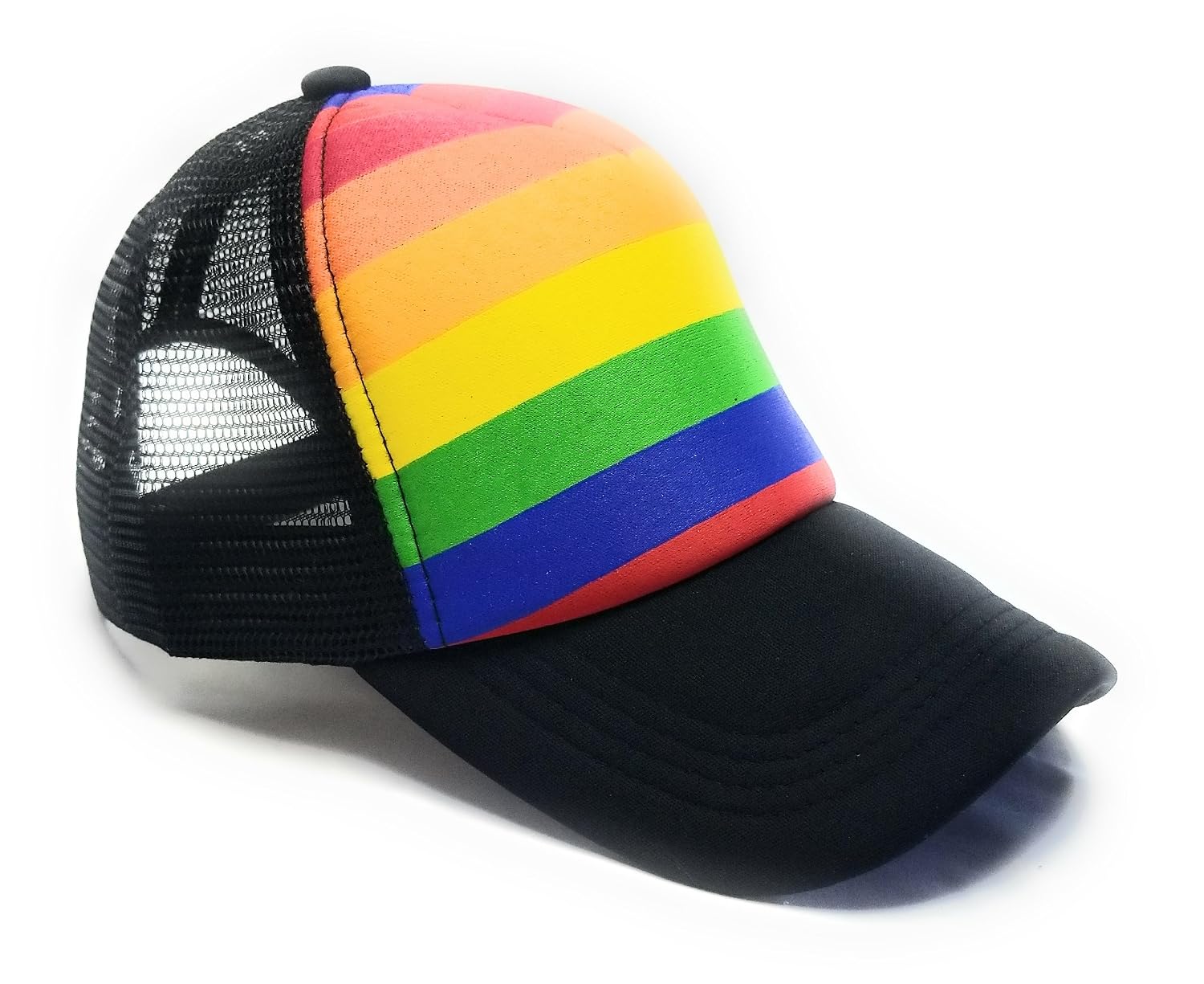 Gay Pride Neon Rainbow Stripes Snapback Hat, LGBT Bright Mesh Trucker ...
