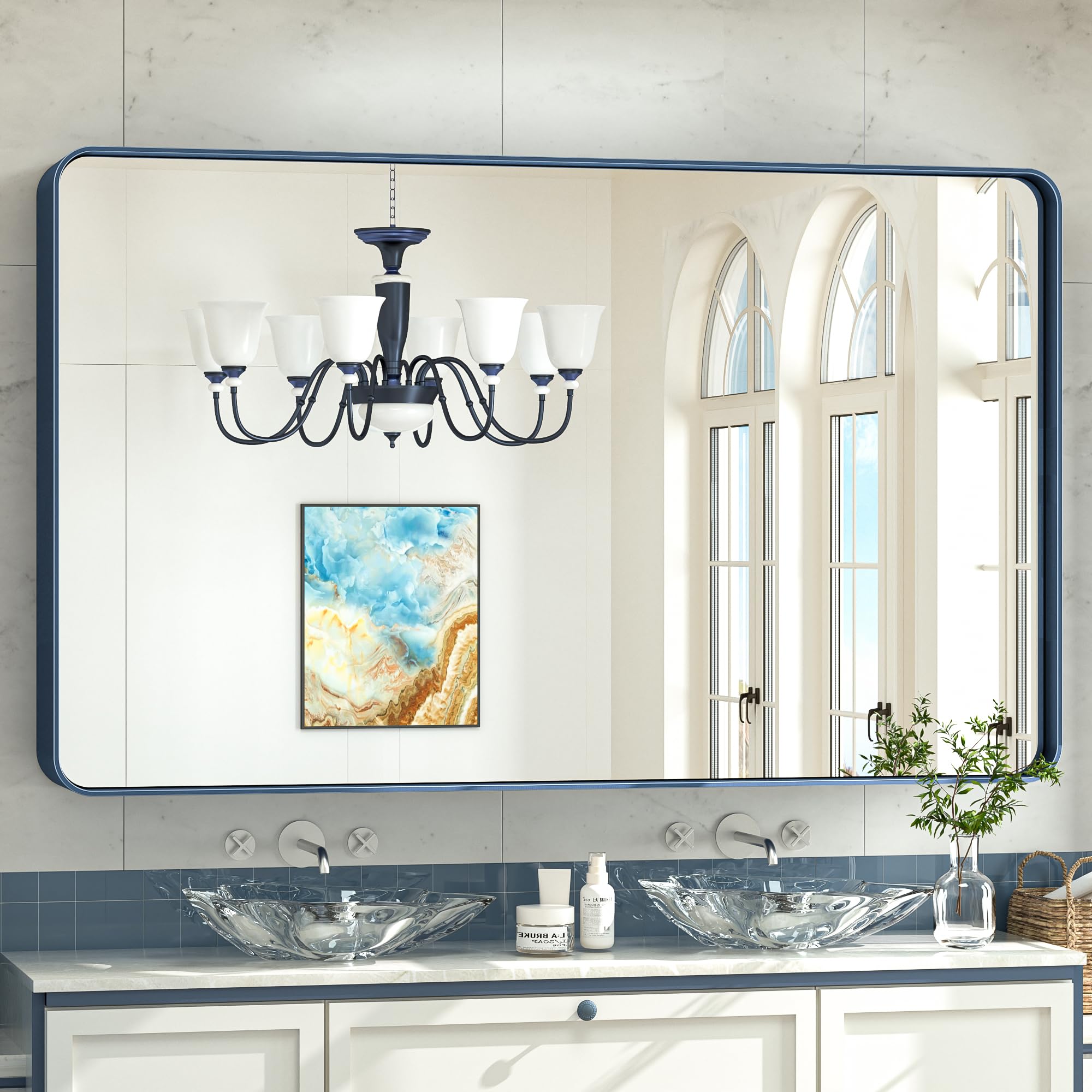 TokeShimi 60 x 36 Inch Blue Bathroom Vanity Mirror for Wall with Non ...