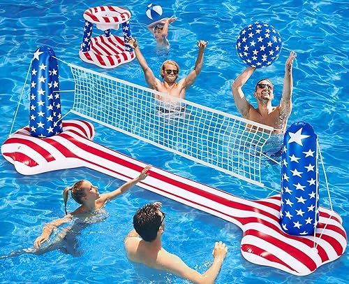 KIDDITOY Inflatable Pool Volleyball Set & Basketball Hoops - Pool ...