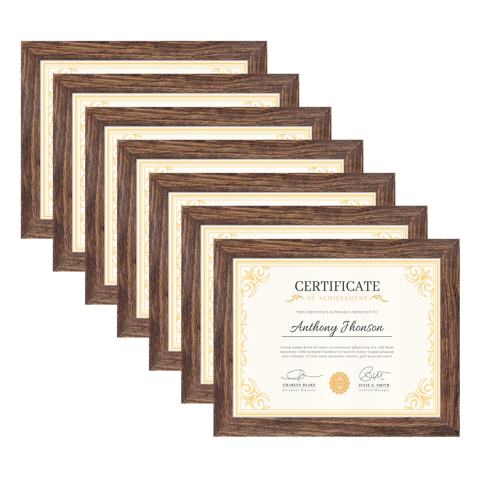 PETAFLOP 8.5x11 Picture Frame Set of 7, Rustic Certificate Frame Display 8.5 by 11 Inch Photo ...