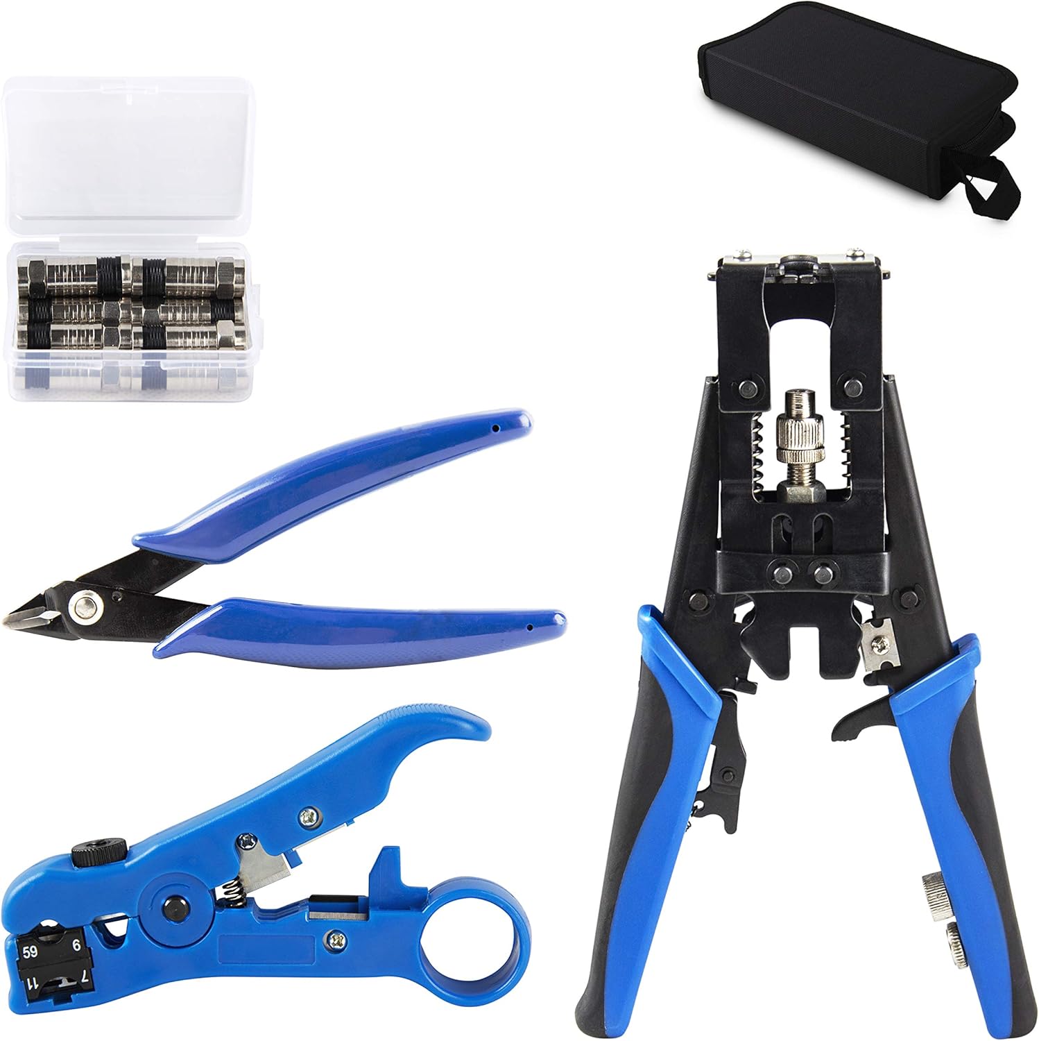 Coax Cable Crimper Tool Kit for F BNC RCA, RG58 RG59 RG6 - Coaxial ...