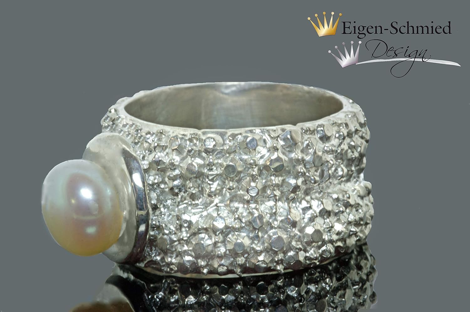 Goldschmiede Silberring handmade,"frosted with pearl", massiv 925 ...