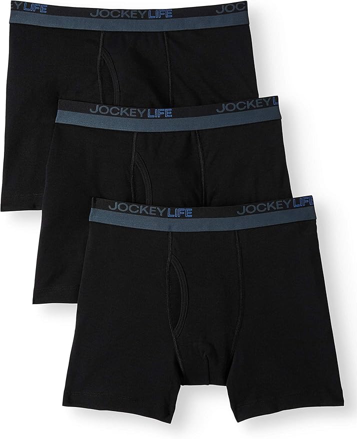 Jockey Life 3-Pack Men's 24/7 Comfort Cotton Blend Boxer Briefs - Black ...