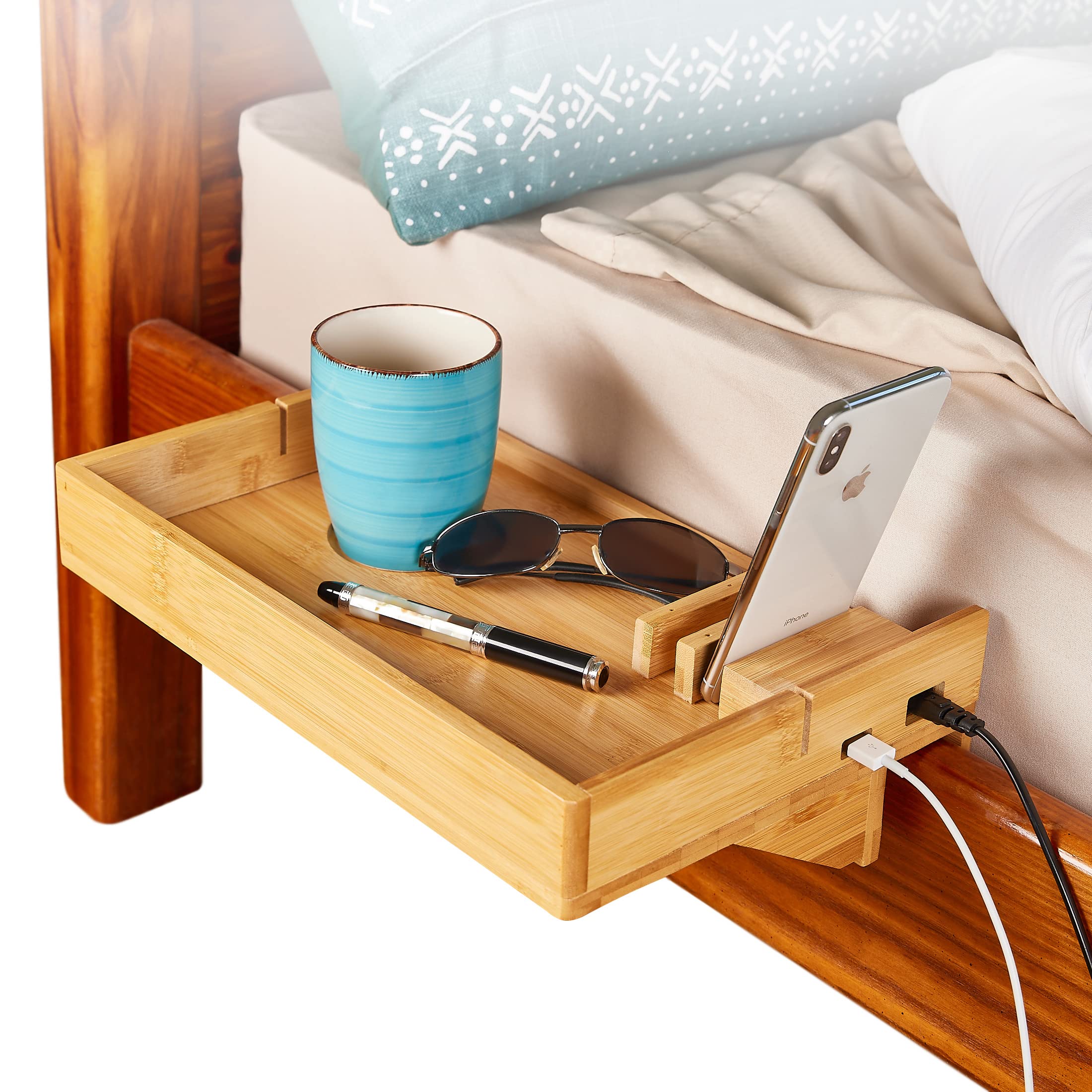 House Your Home Bamboo Bedside Shelf for bed, dorm bed shelf fits a ...