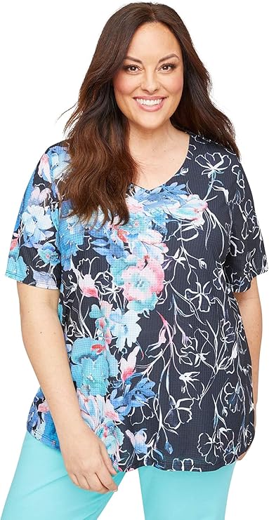 Catherines Women's Plus Size Blossom Sparkle Top - 1X, Floral Print ...