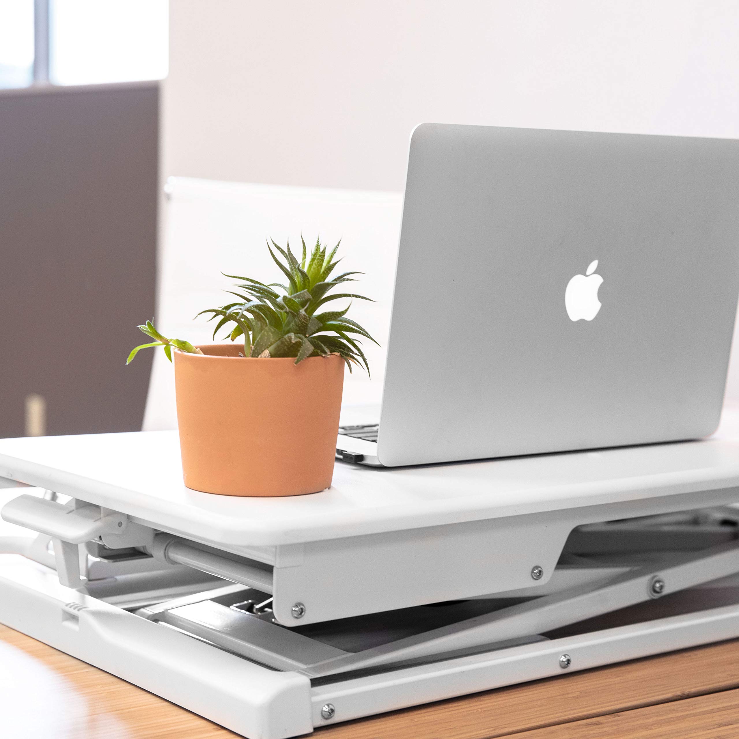 TechOrbits Standing Desk Converter - 32" Height Adjustable White Stand ...