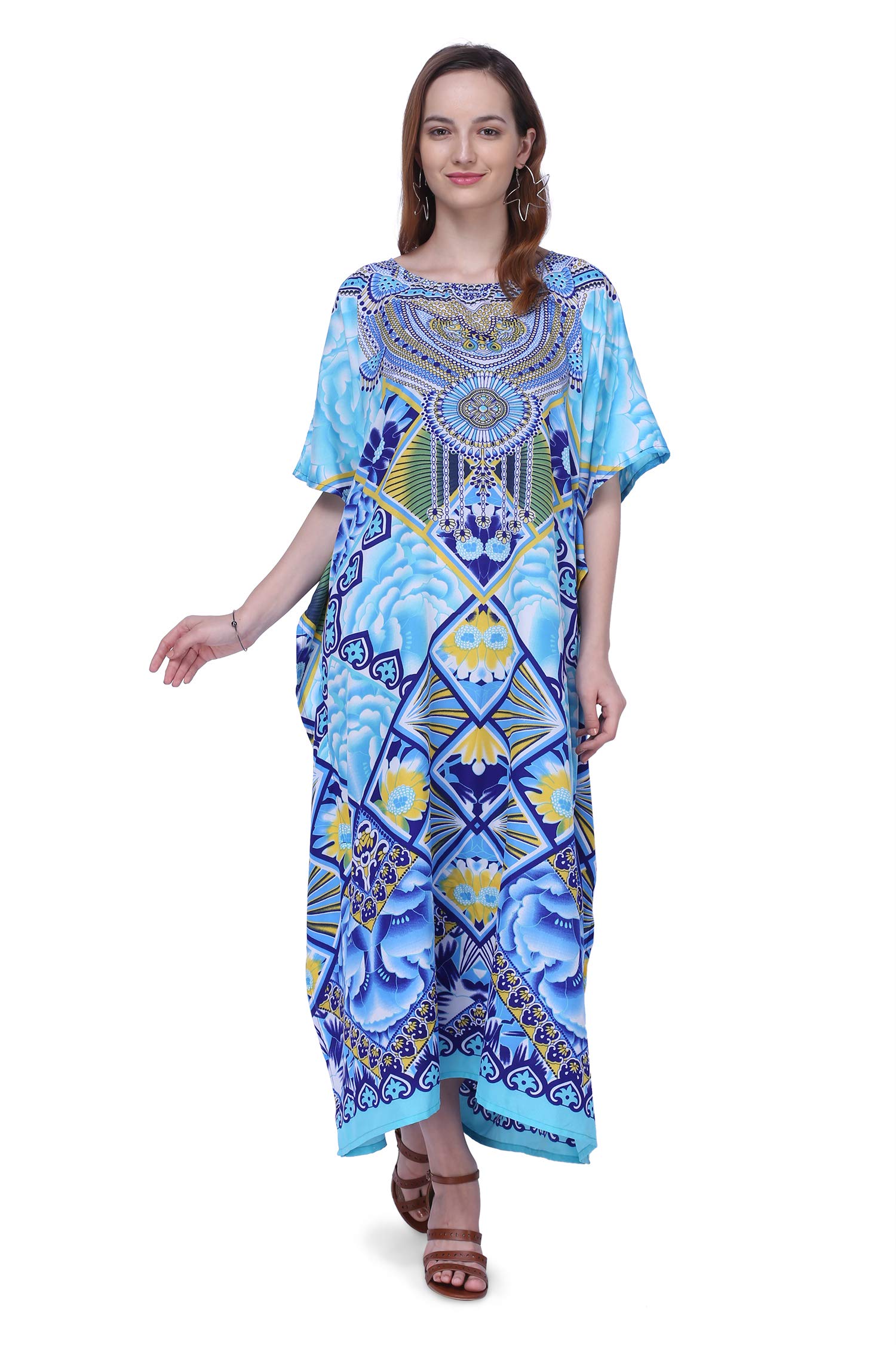 Miss Lavish London Elegant Blue Kaftan Dresses for Women - Versatile Beach Coverups, Plus Size ...