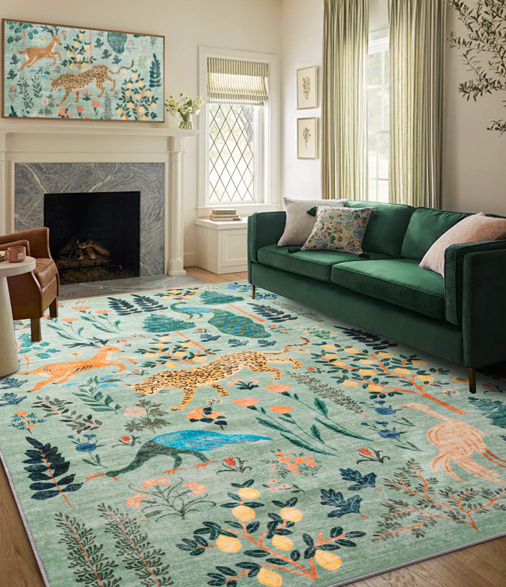 chakme Jungle Animal Green Rugs, 6x9 Tiger Area Rugs for Living Room ...