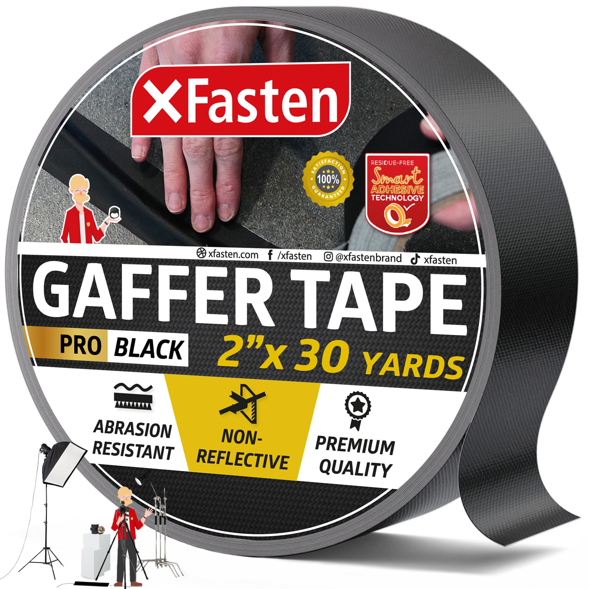 XFasten Pro Black Gaffers Tape 2 Inch X 30 Yards, Multipurpose No ...
