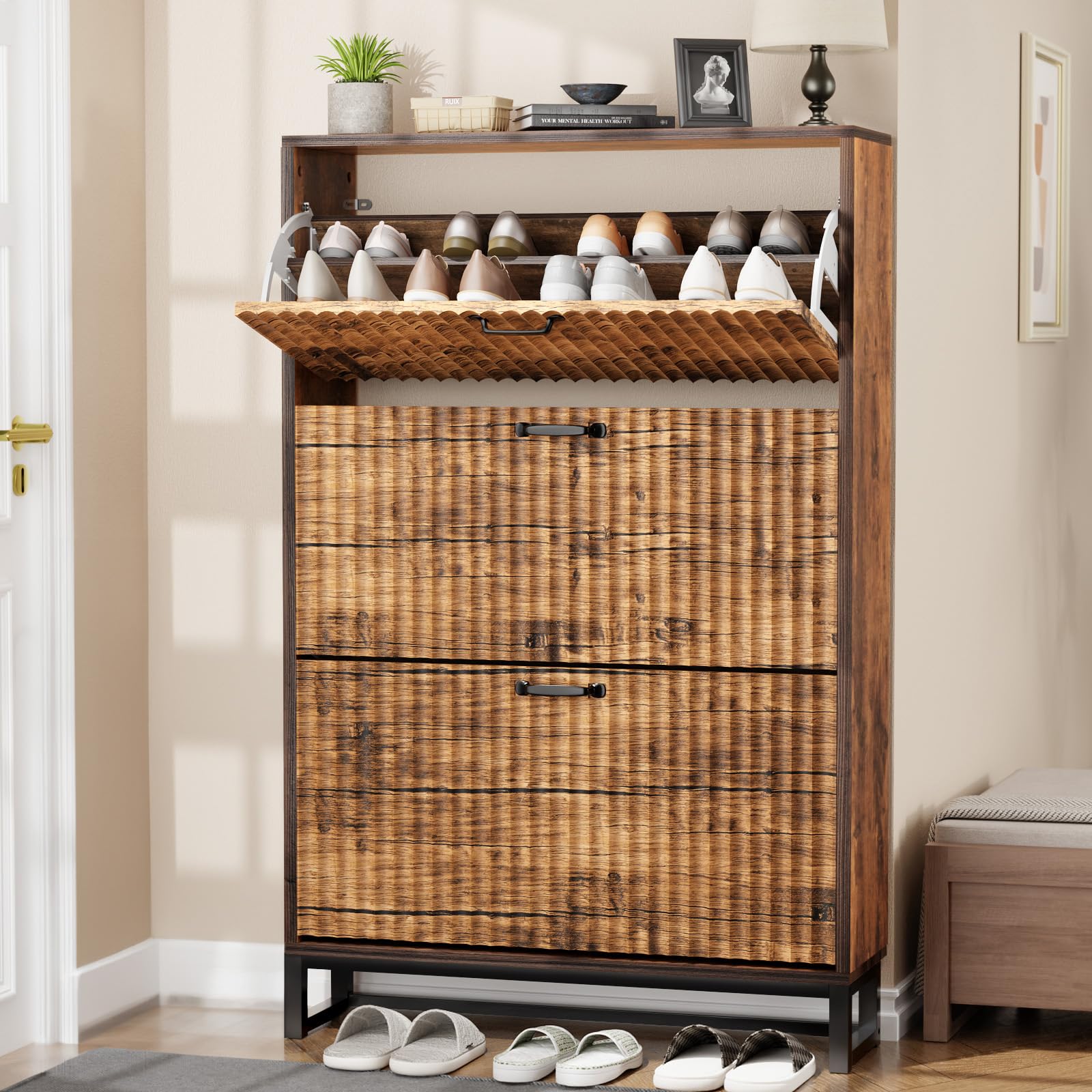Nicetree Shoe Cabinet Storage for Entryway, Narrow Shoe Rack with 3 ...