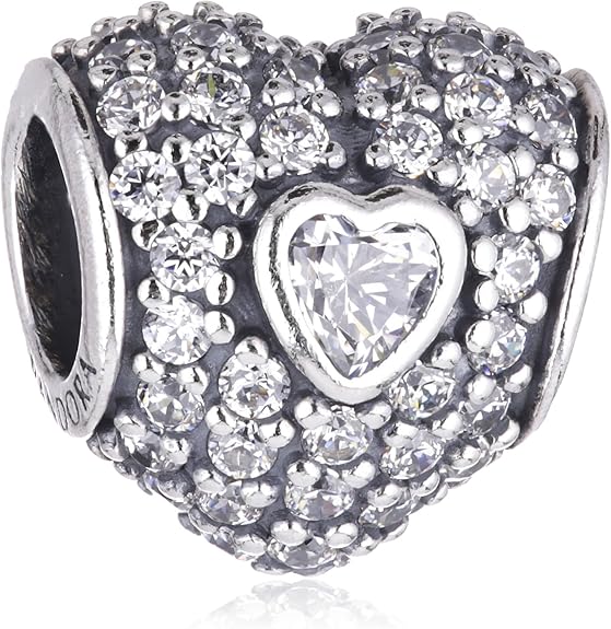 Pandora Damen-Charm 925 Sterling Silber Pavé-Herz Zirkonia 791168CZ ...