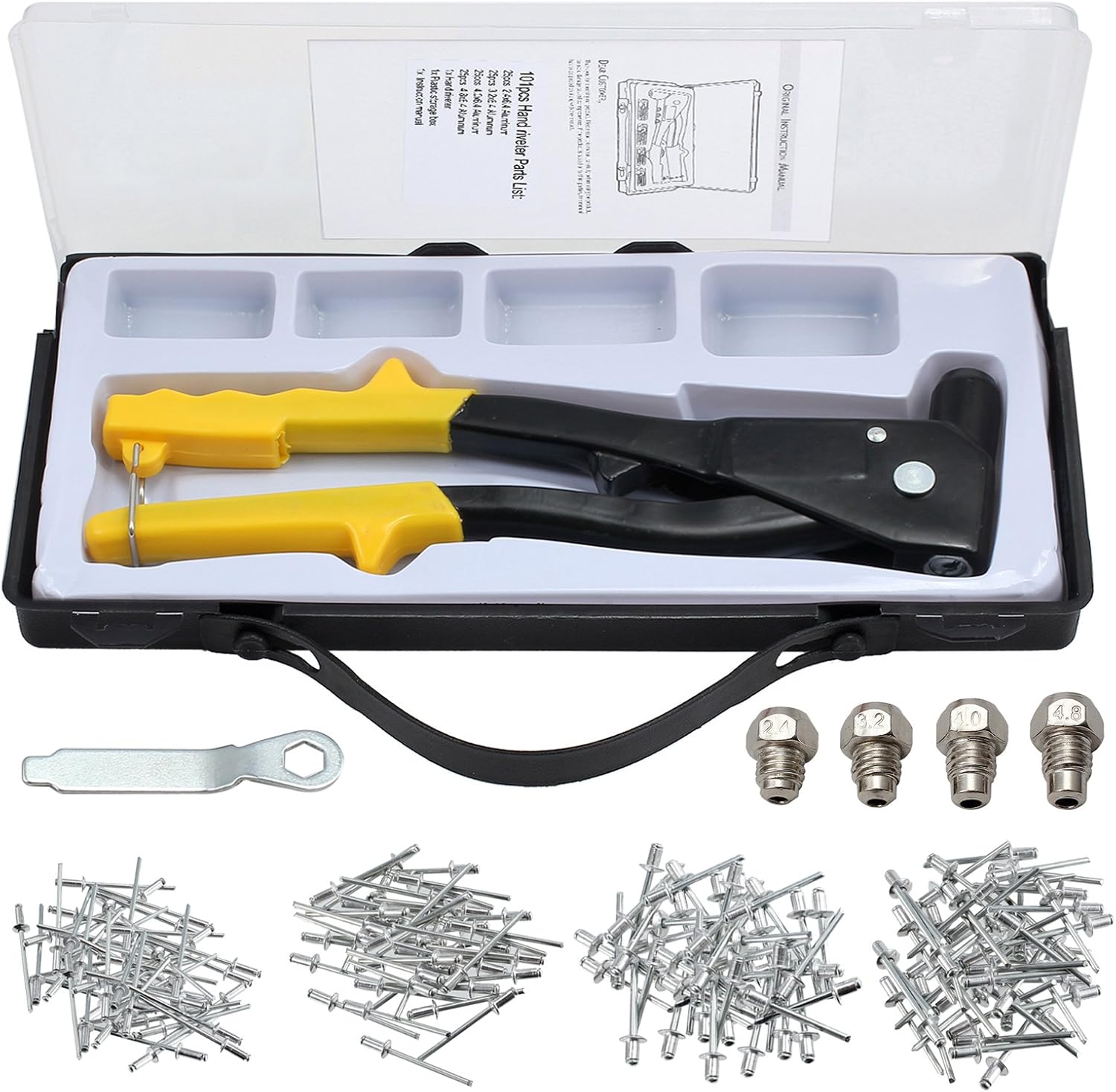 Rivet Gun Set Heavy Duty Rivet Gun with Nut 200 Rivets 2.4mm 3.2mm 4mm ...