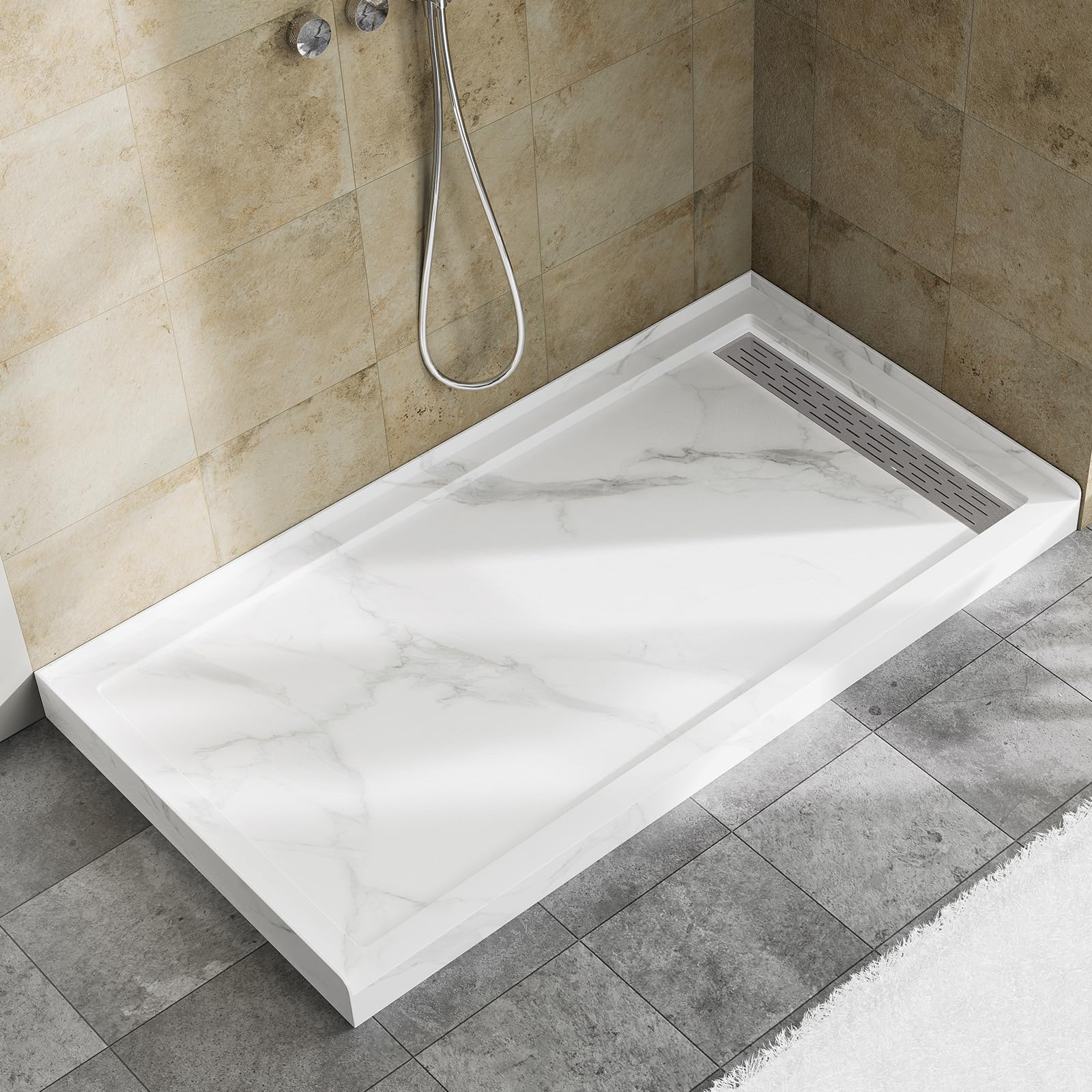 MORVANO 60 x 32 Shower Base with Single Threshold Rectangular Right ...