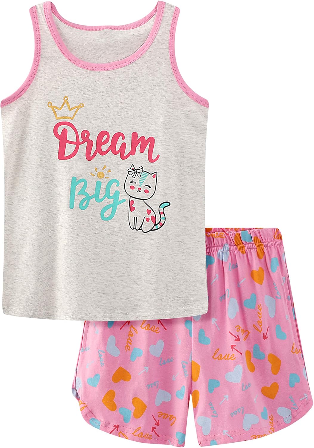 Amazon.com: Short Sleeveless Pajama Set for Girls-Lovely Tank Top ...