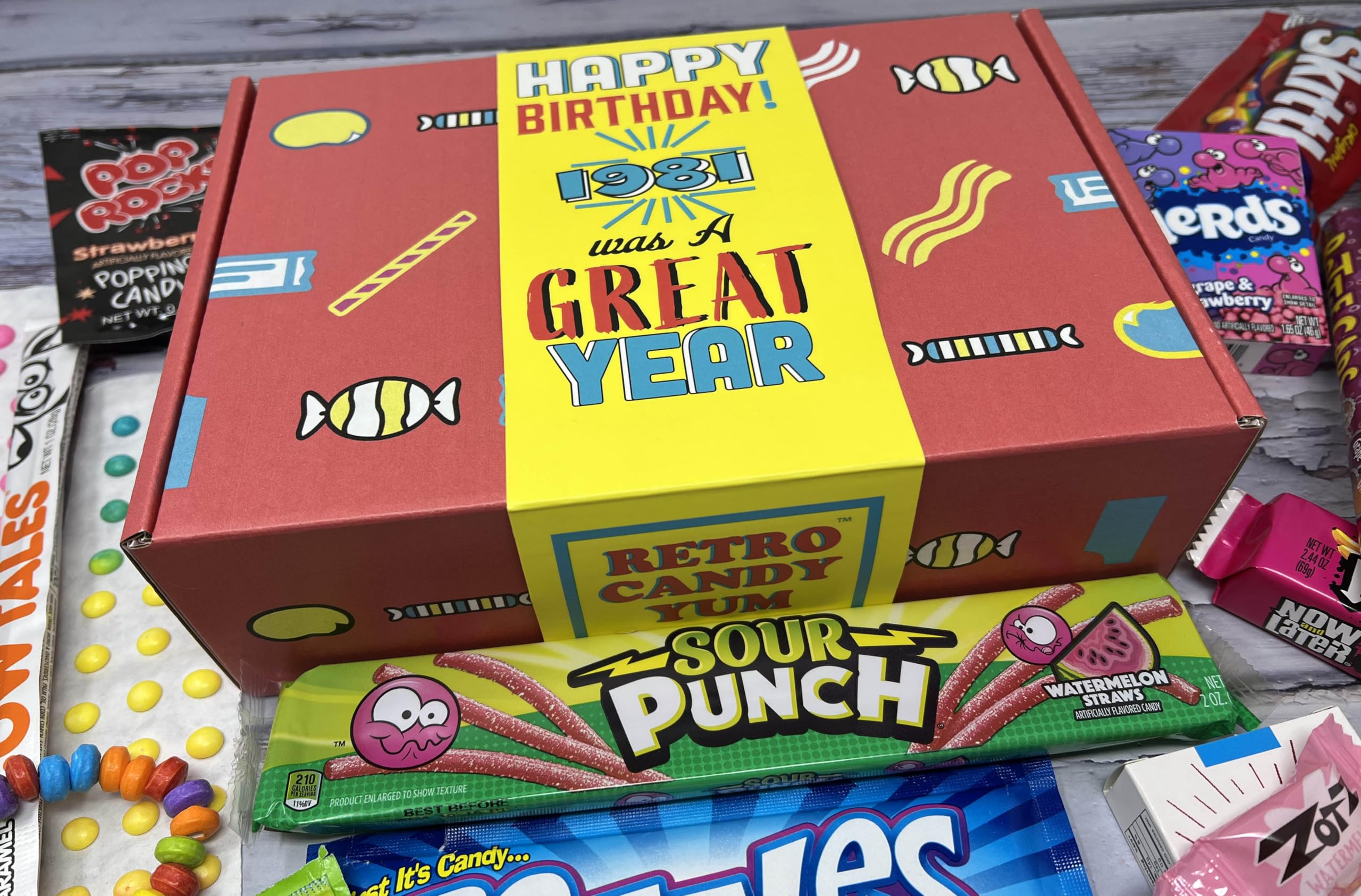 RETRO CANDY YUM ~ 1981 43rd Birthday Decade 80s Candy Gift Basket Box ...