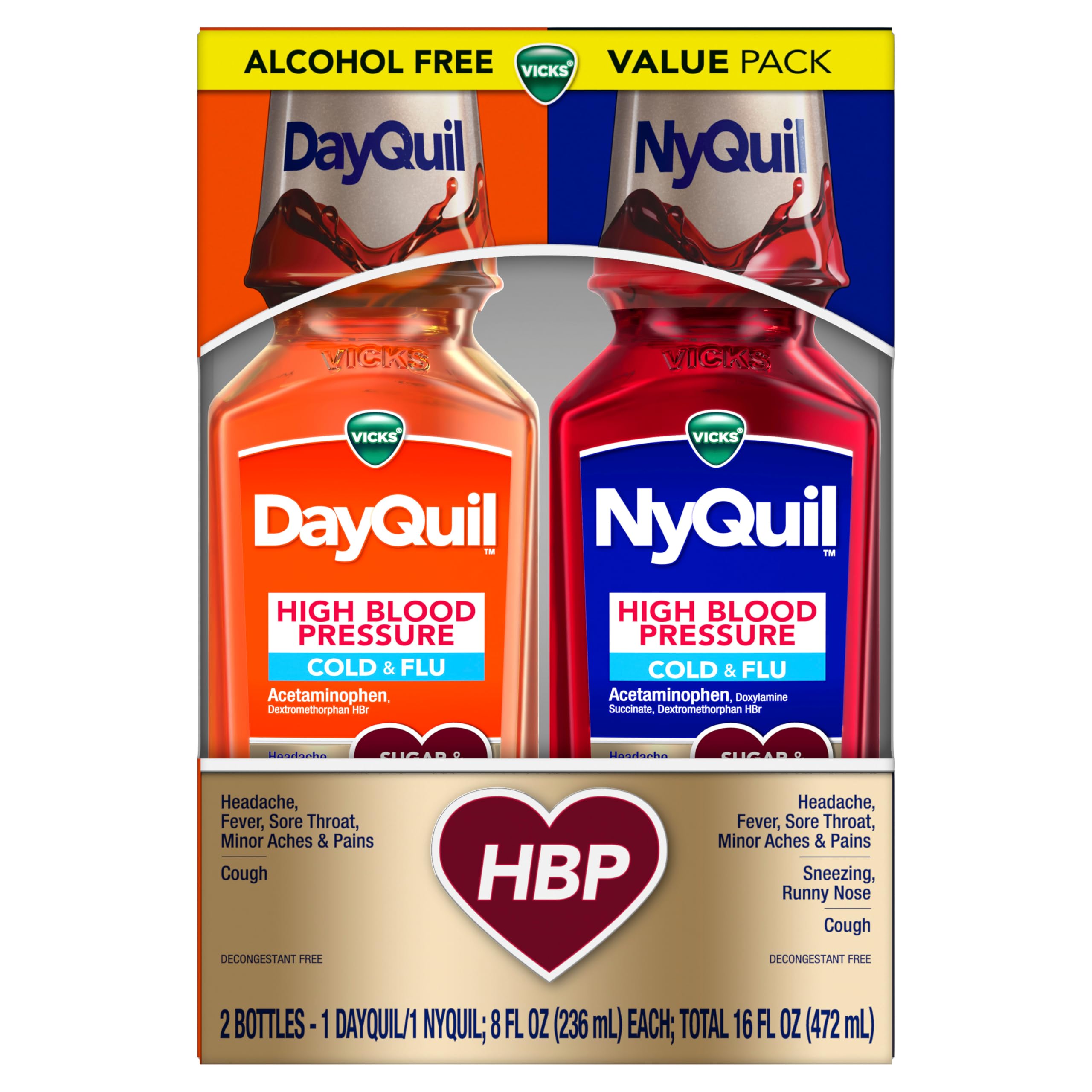 VICKS DayQuil & NyQuil High Blood Pressure Cold & Flu Relief Liquid ...