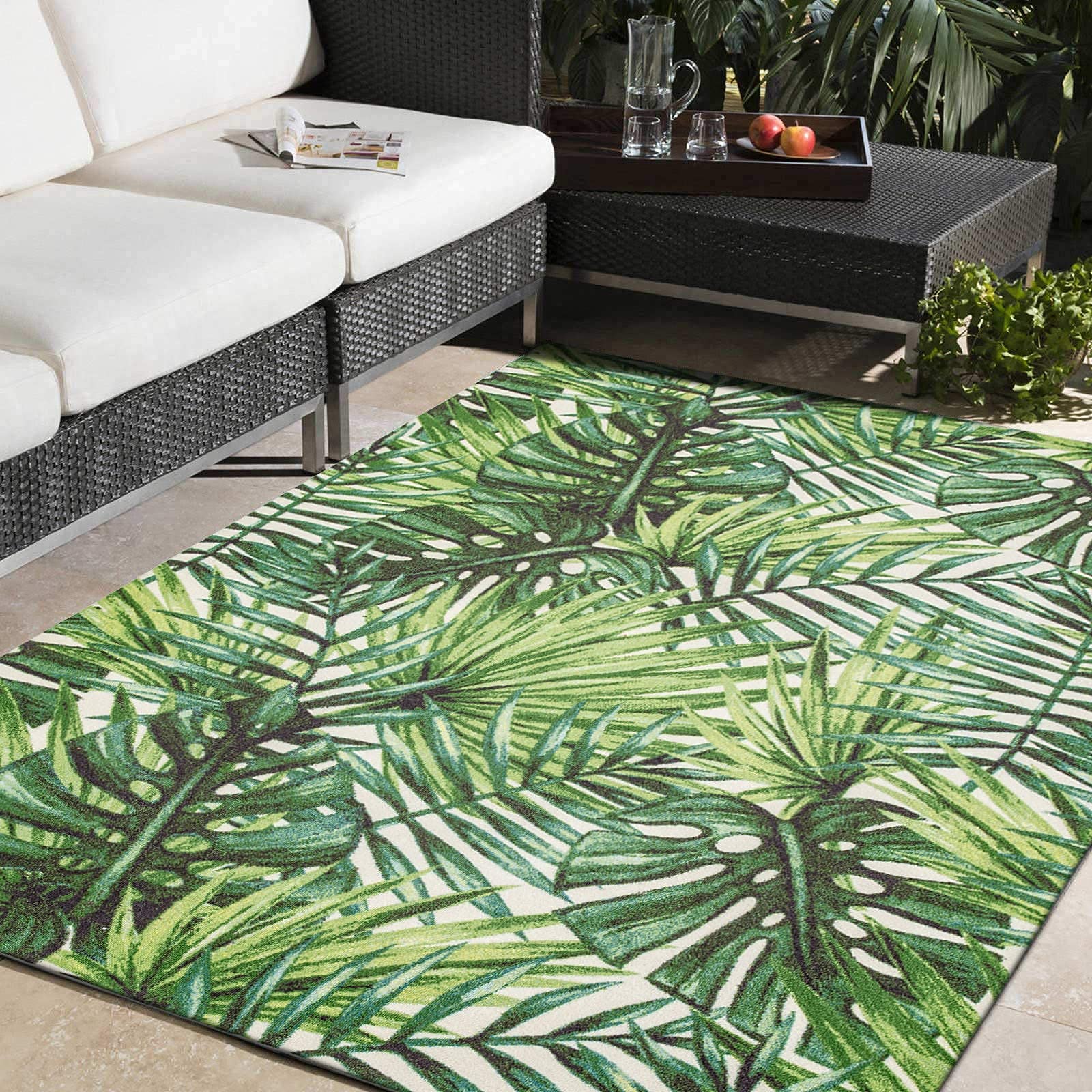 DECOMALL Outdoor Rugs for Patio Deck Porch Balcony Backyard, Tropical ...
