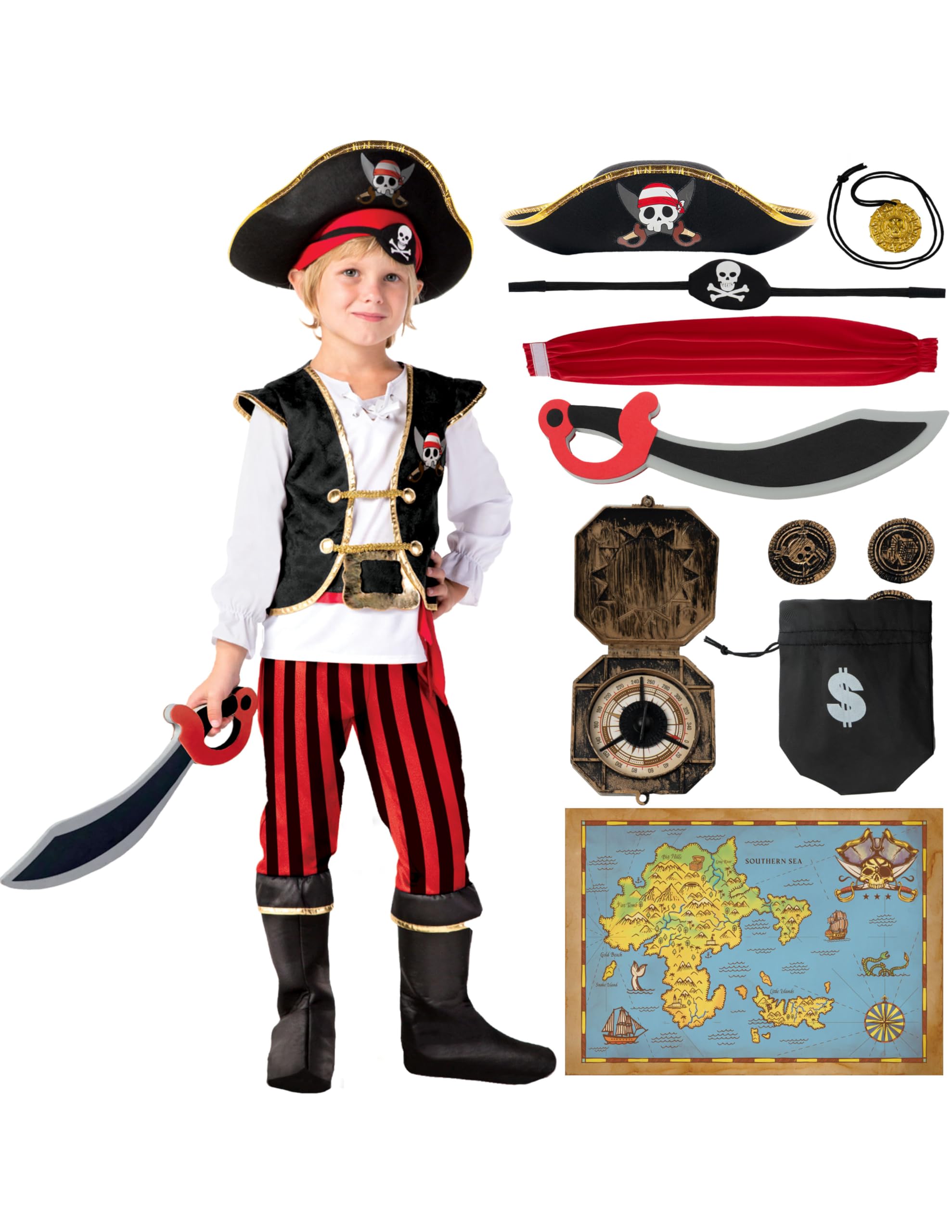 Spooktacular Creations Pirate Costume for Kids, Boys Classic Red Pirate ...