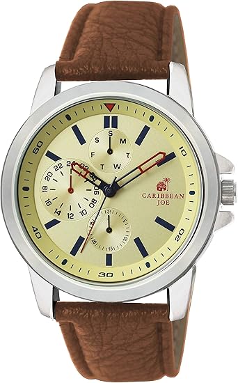 Caribbean Joe Mens Silver Tone Case Watch with Champagne Dial: Amazon ...