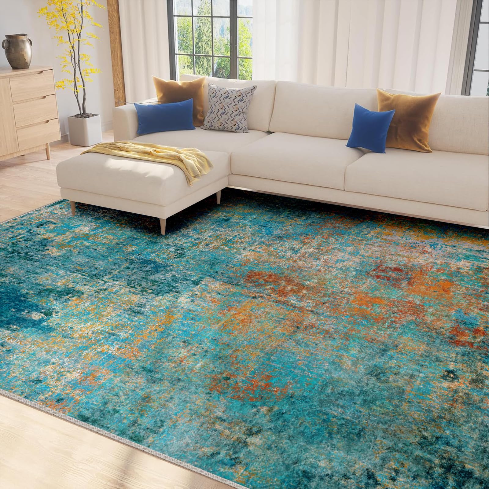 RELEANY Washable Area Rugs 8'x10' Non-Slip Modern Abstract Soft for ...