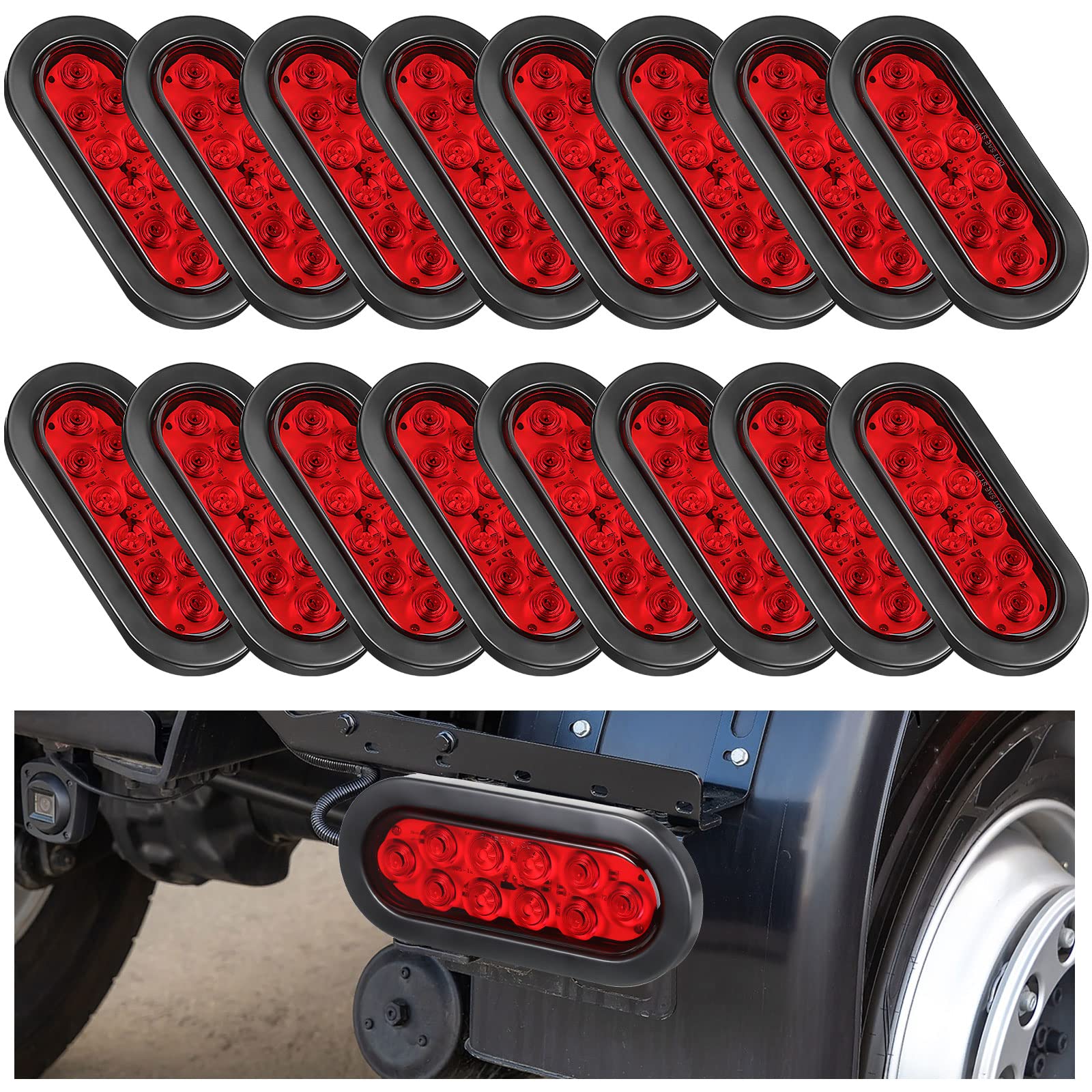 Retisee 16 Pcs 6 Inch Oval LED Trailer Light Kit, 10 LED Red Stop Brake ...