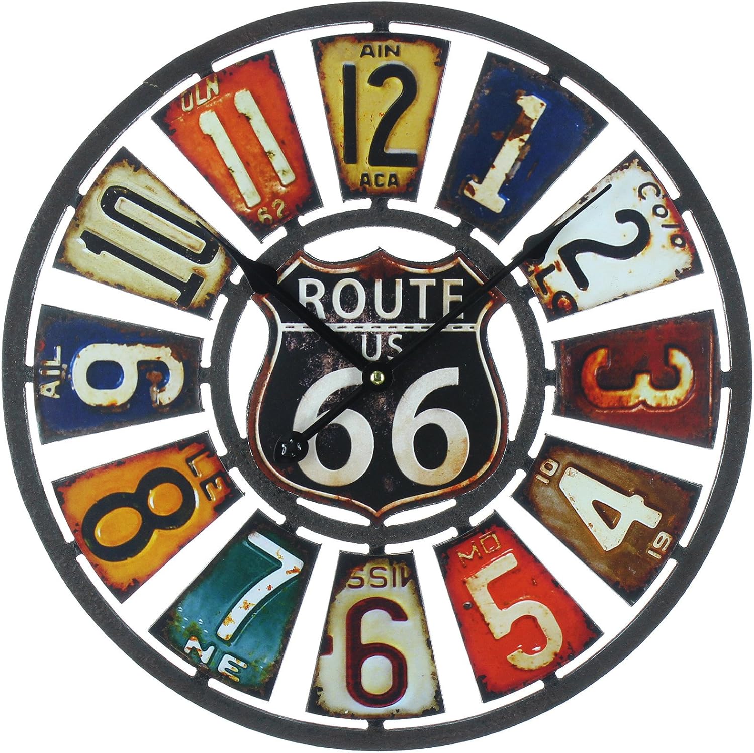 Hometime The Route 66 Wall Clock Cut Out Metal USA Plates Arabic 40cm ...