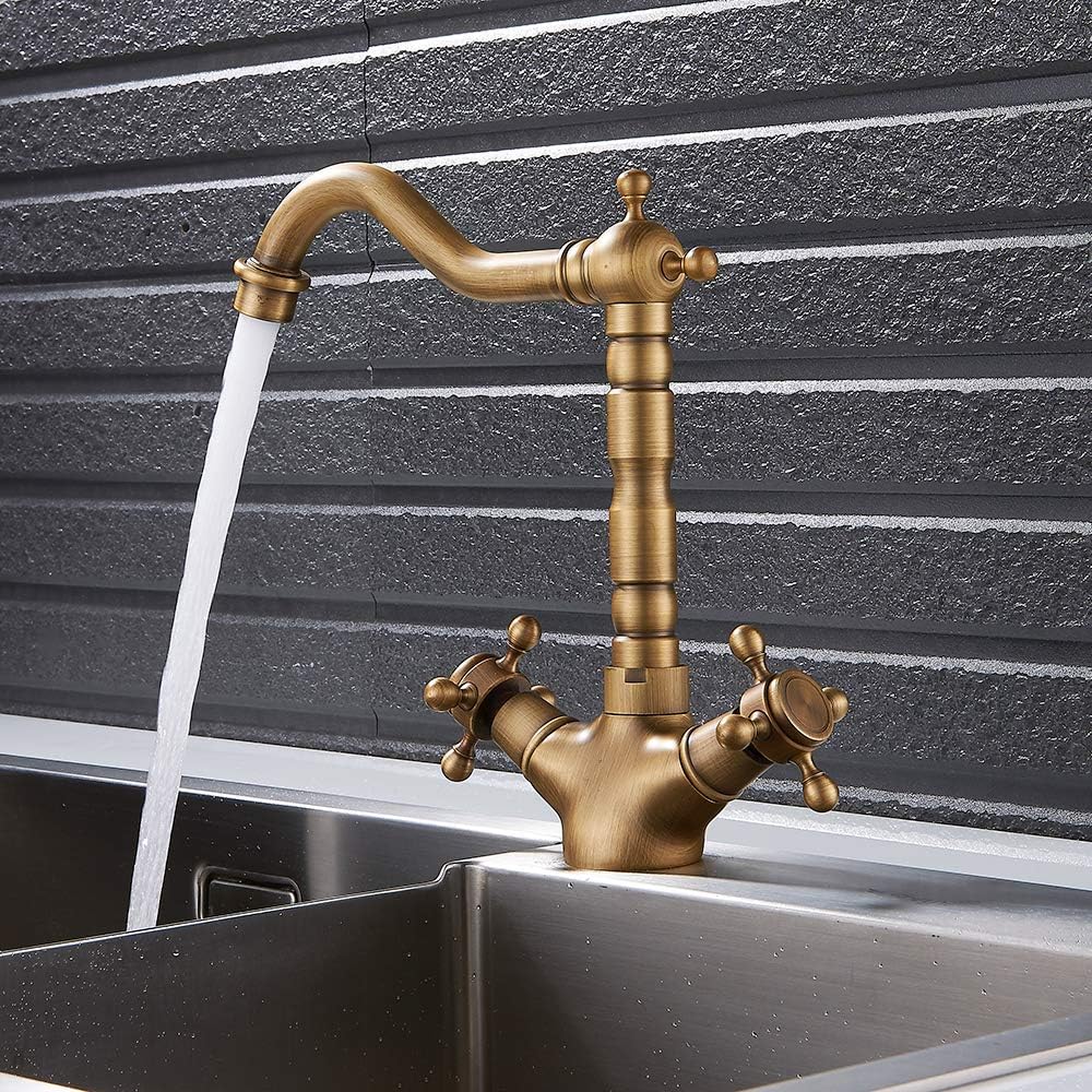 Traditional Kitchen Sink Mixer Taps Monobloc Swivel Spout Bronze Brass ...