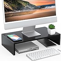 FITUEYES Dual Monitor Stand - 3 Shelf Computer Monitor Riser, Wood ...