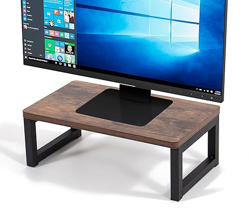 JOIN IRON Dark Brown Wood Computer Monitor Stand with Storage.Laptop ...
