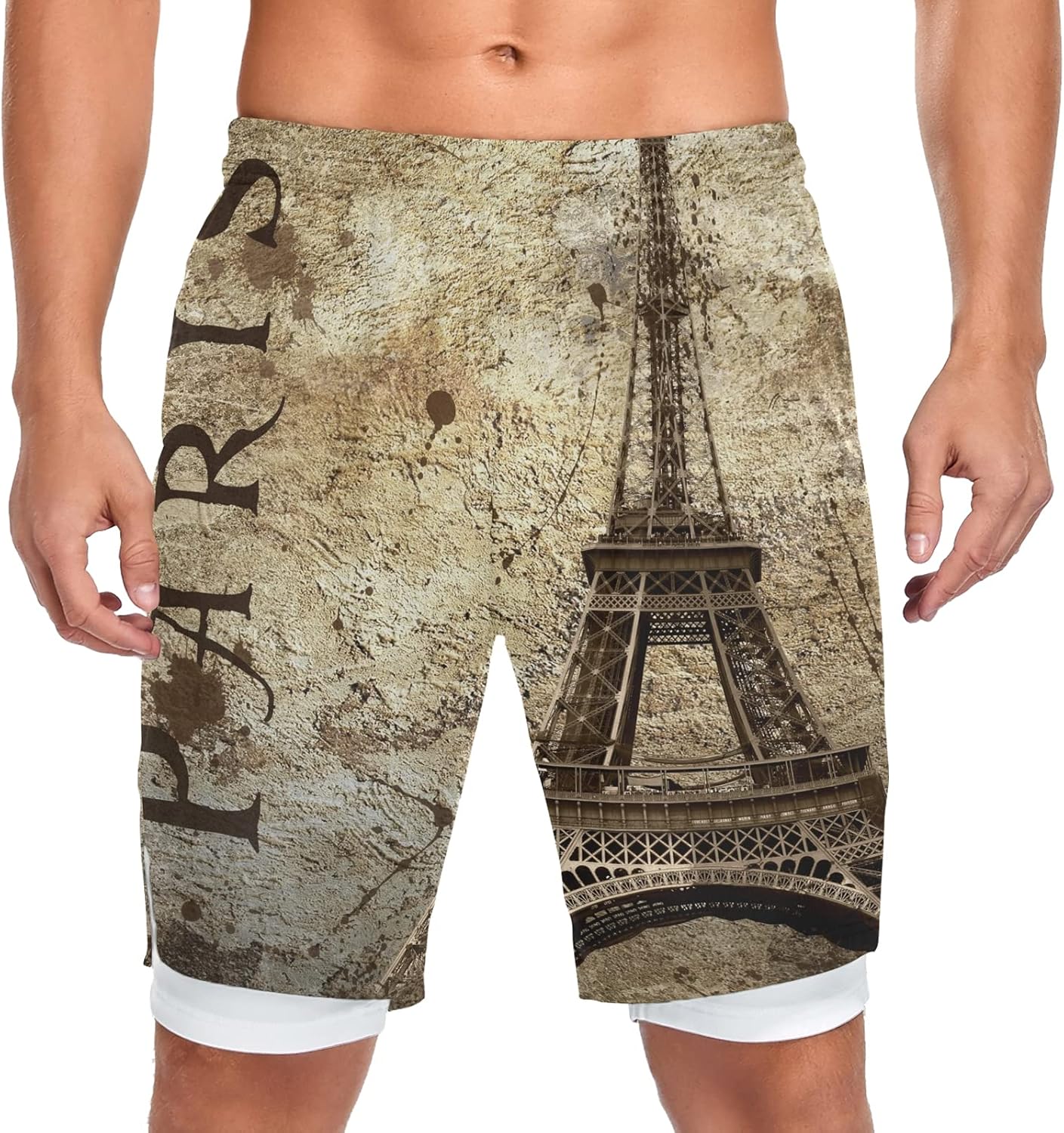Mnsruu Vintage Paris Eiffel Tower Street Men's Shorts Workout Sport ...