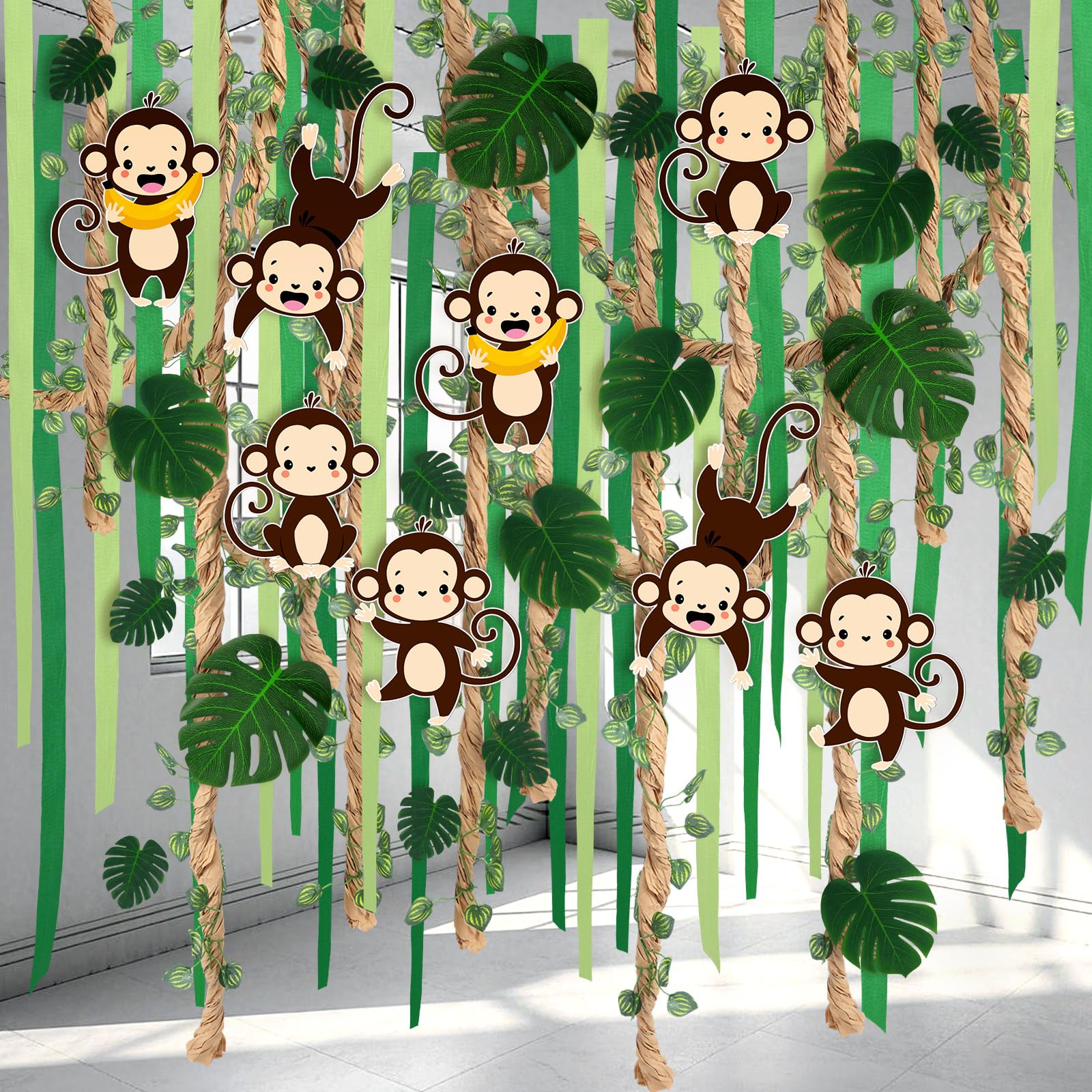 MotiMind 39 Pcs Jungle Safari Theme Party Decorations Monkey Cutouts ...