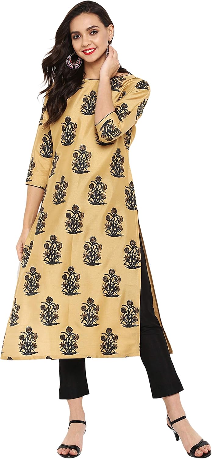 Janasya Indian Tunic Tops Poly Silk Kurti Set for Women: Amazon.co.uk ...