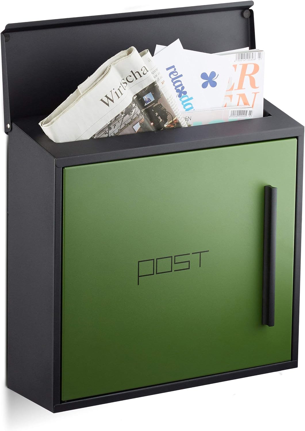 Relaxdays Din-A4 Slot Steel Modern Letterbox in 2-Colour Design, Black ...