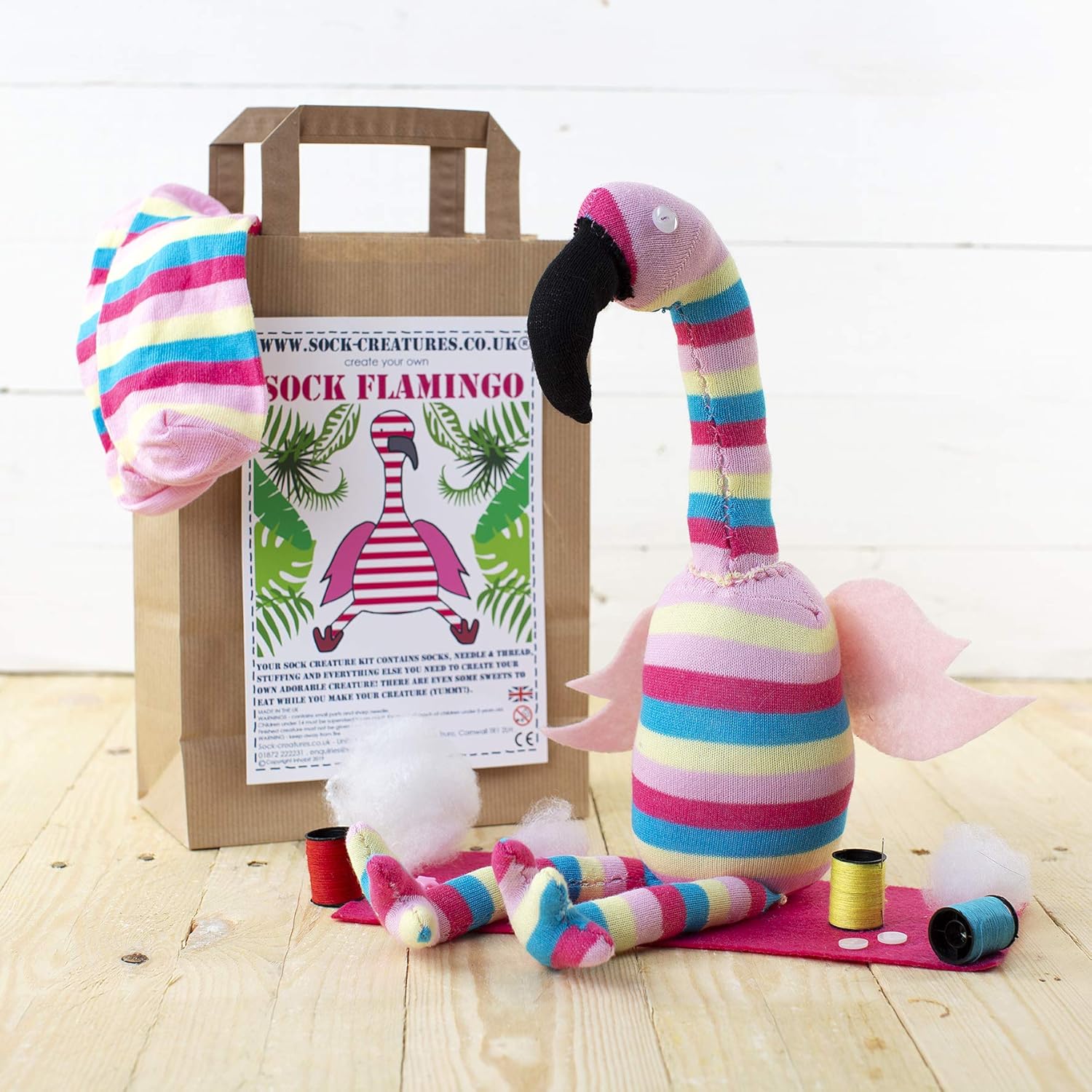 Sock Creatures Sock Flamingo Craft Kit Sewing kit | Craft kit for kids ...