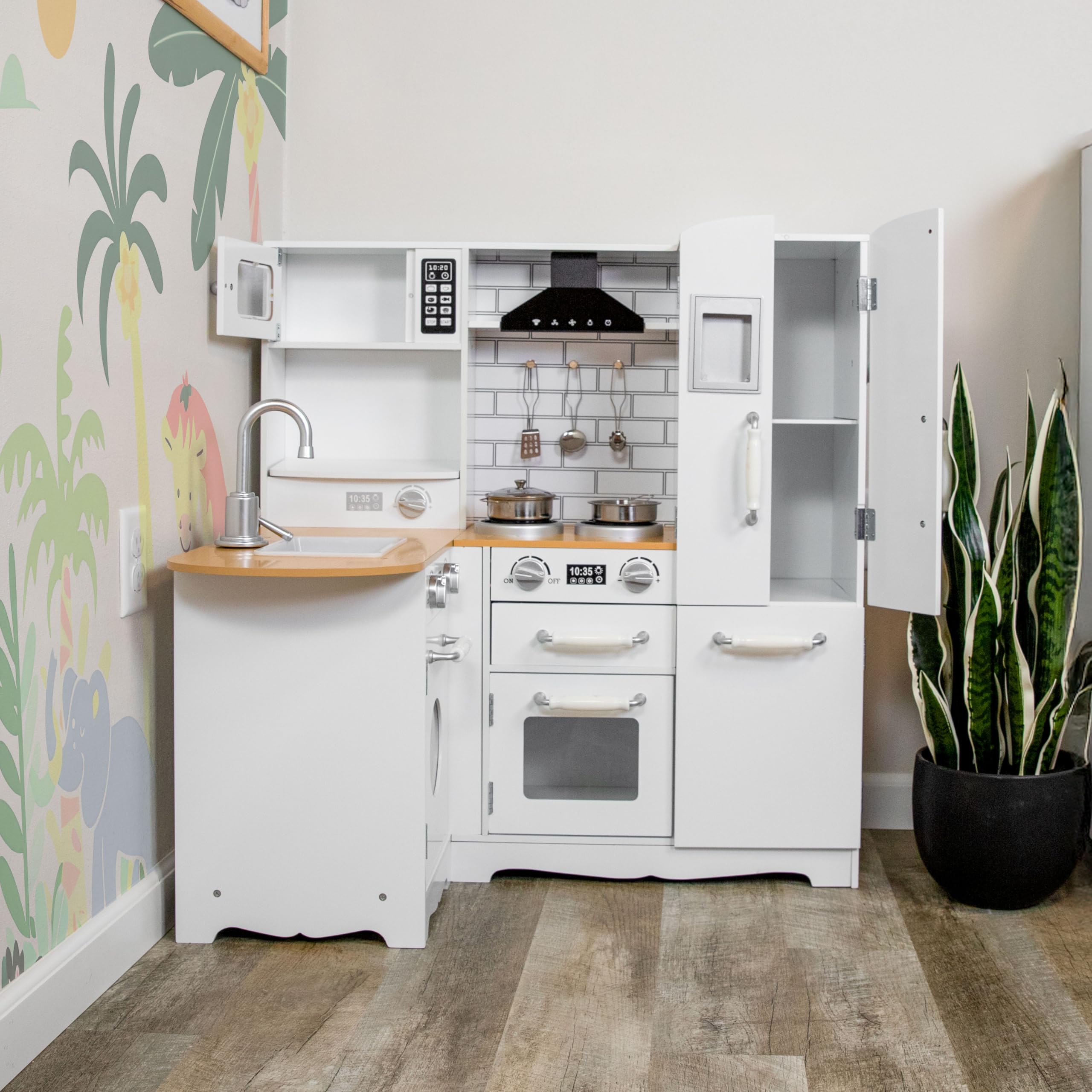 Sunnydaze Cozy Corner Interactive Play Kitchen Set for Kids - Wooden ...