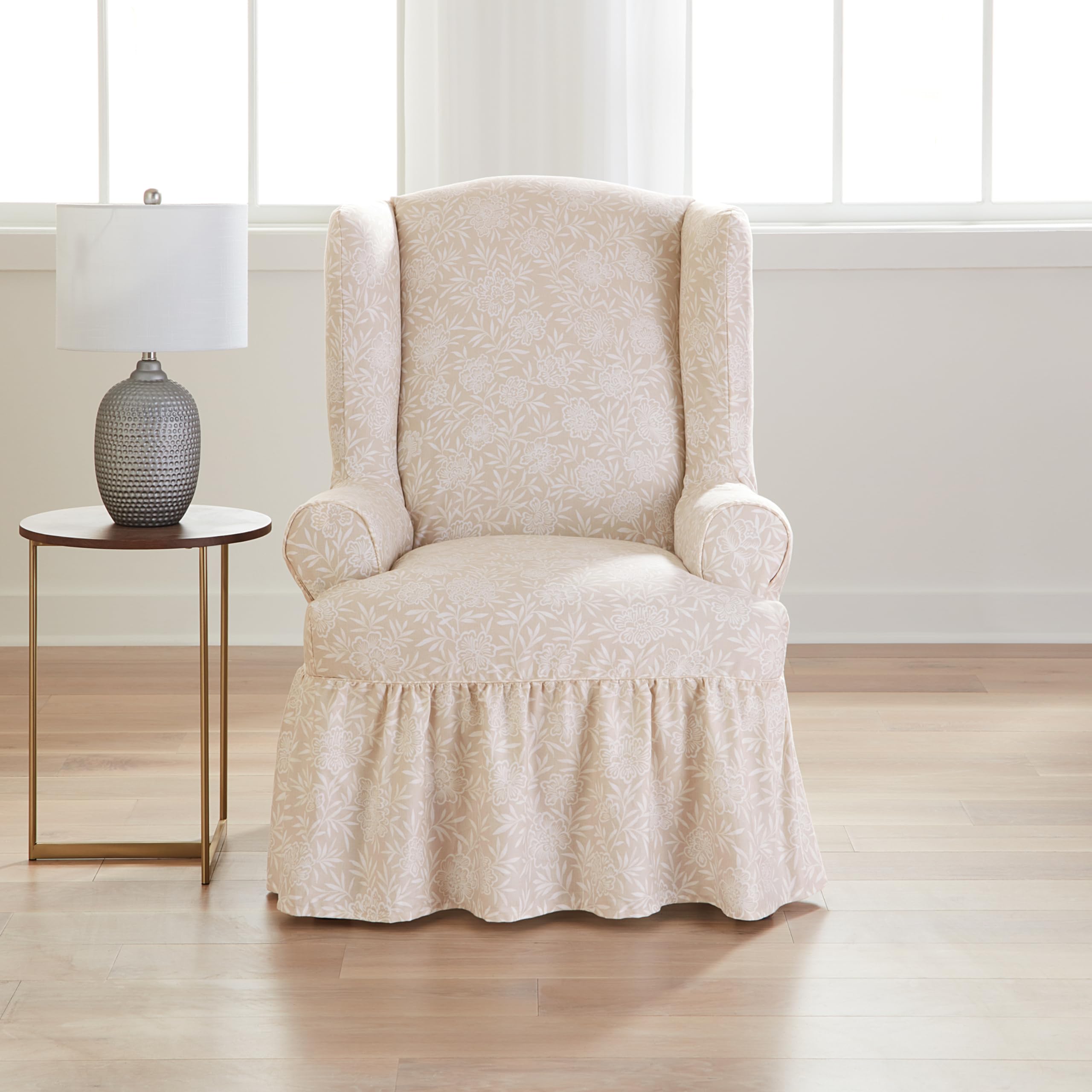 SureFit Essential Twill Ruffled Wingback Chair Slipcover, Wing Chair ...