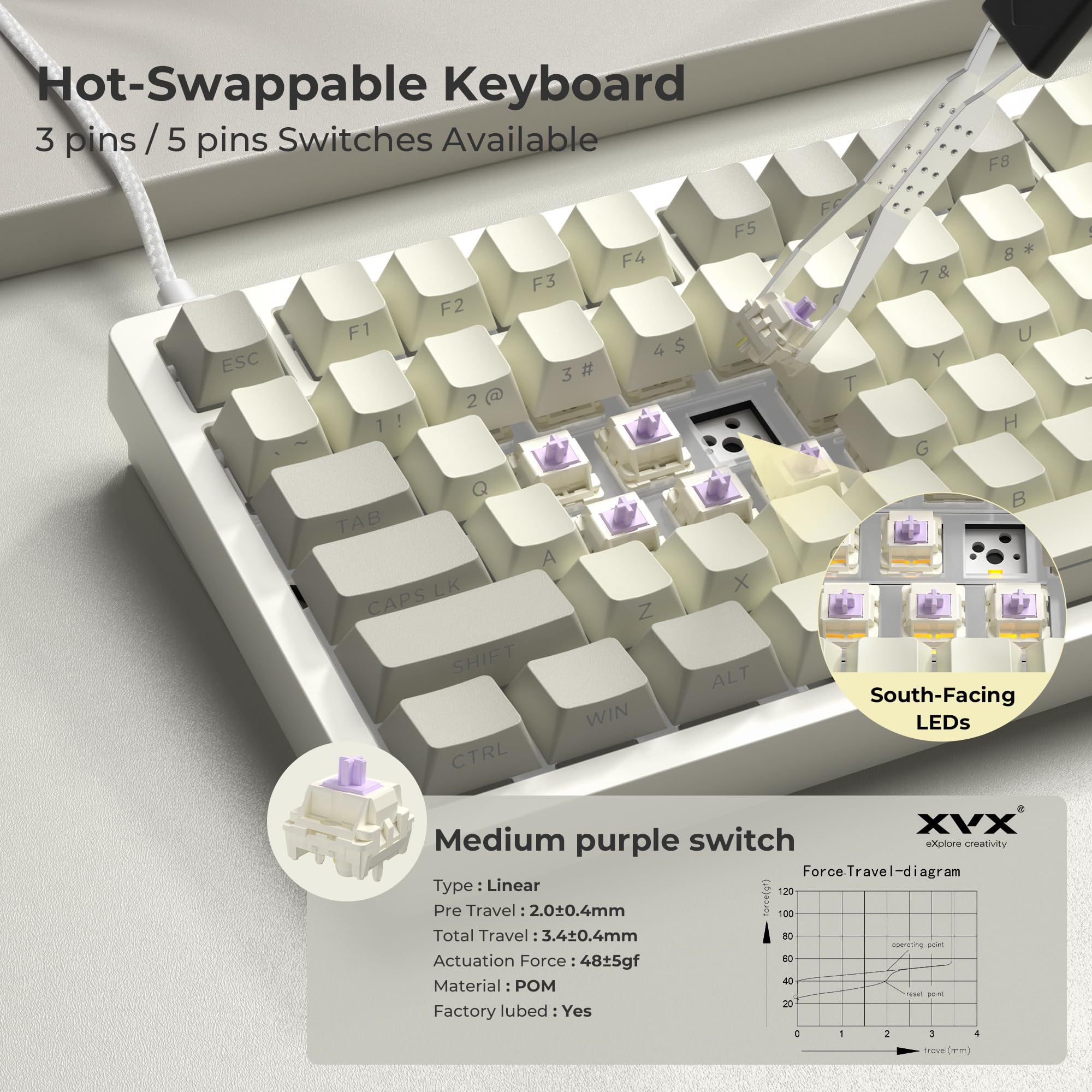 Mua XVX YK820 75% Keyboard with Full Aluminum Wired Mechanical Keyboard ...